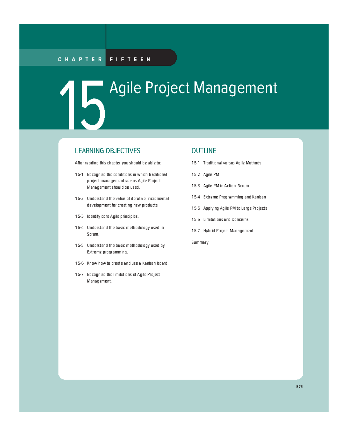 Agile project management: Chapter 15 learning objectives and key ...