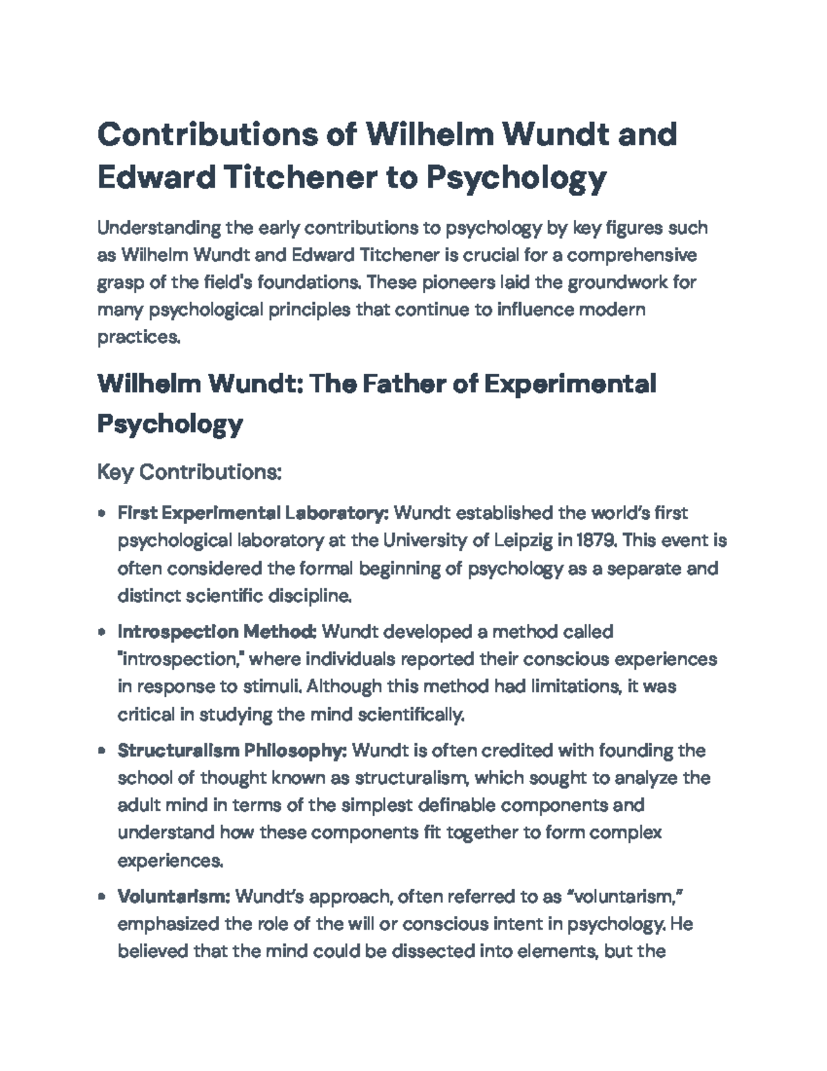 Key Contributions of Wundt and Titchener to Psychology (PSY 101 ...