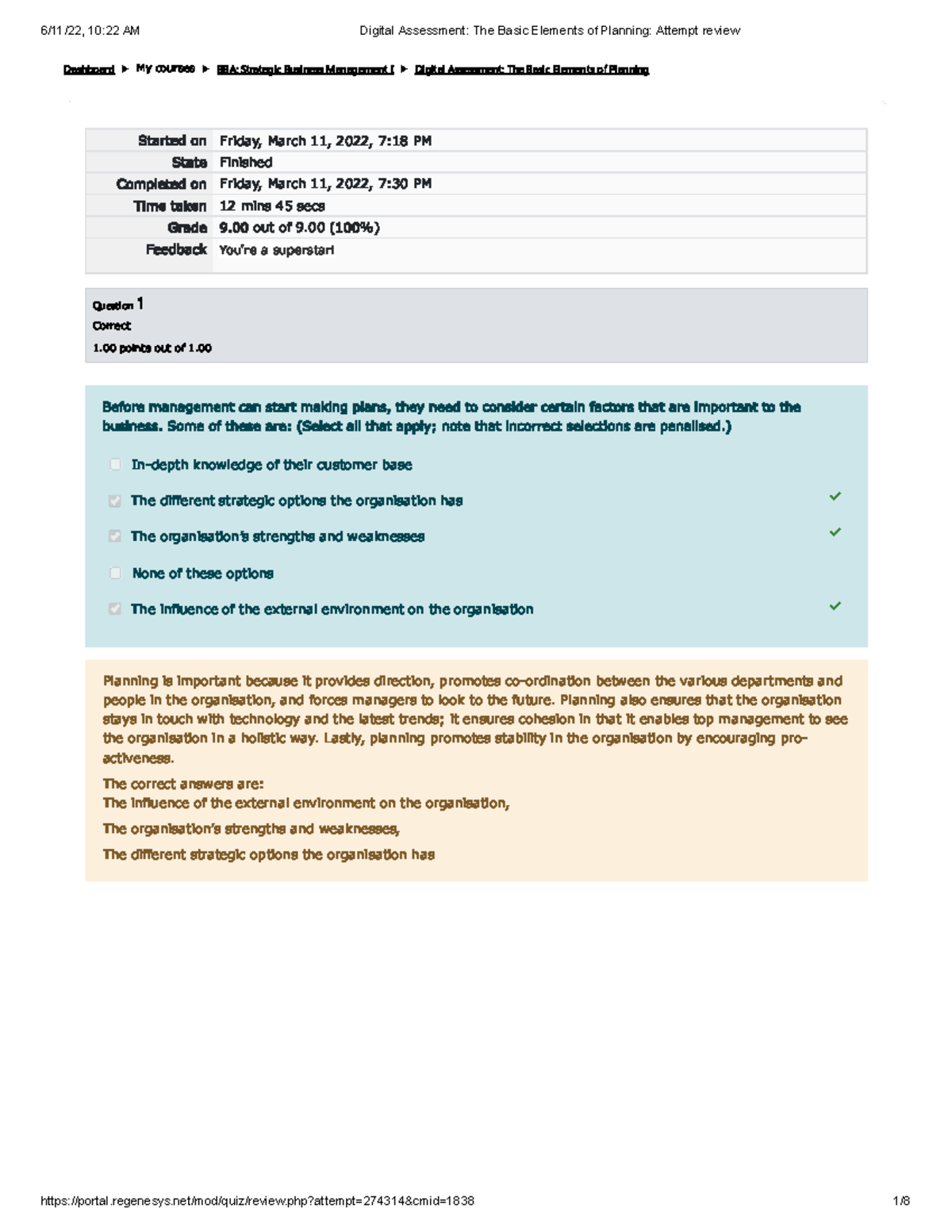 BBA: Strategic Business Management I - Digital Assessment Review Notes ...