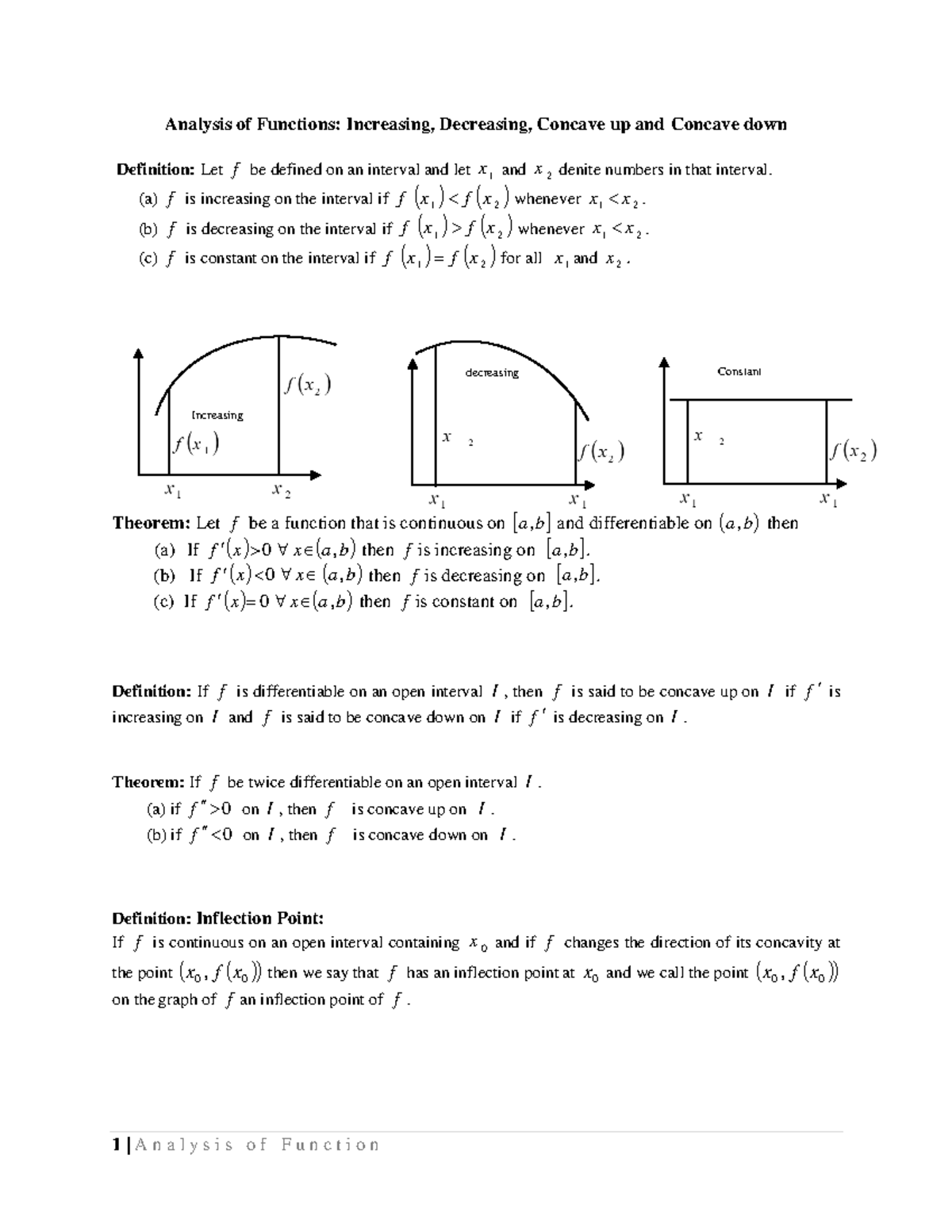 Analysis of Functions: Increasing, Decreasing, and Concavity (MATH 101) - Studocu