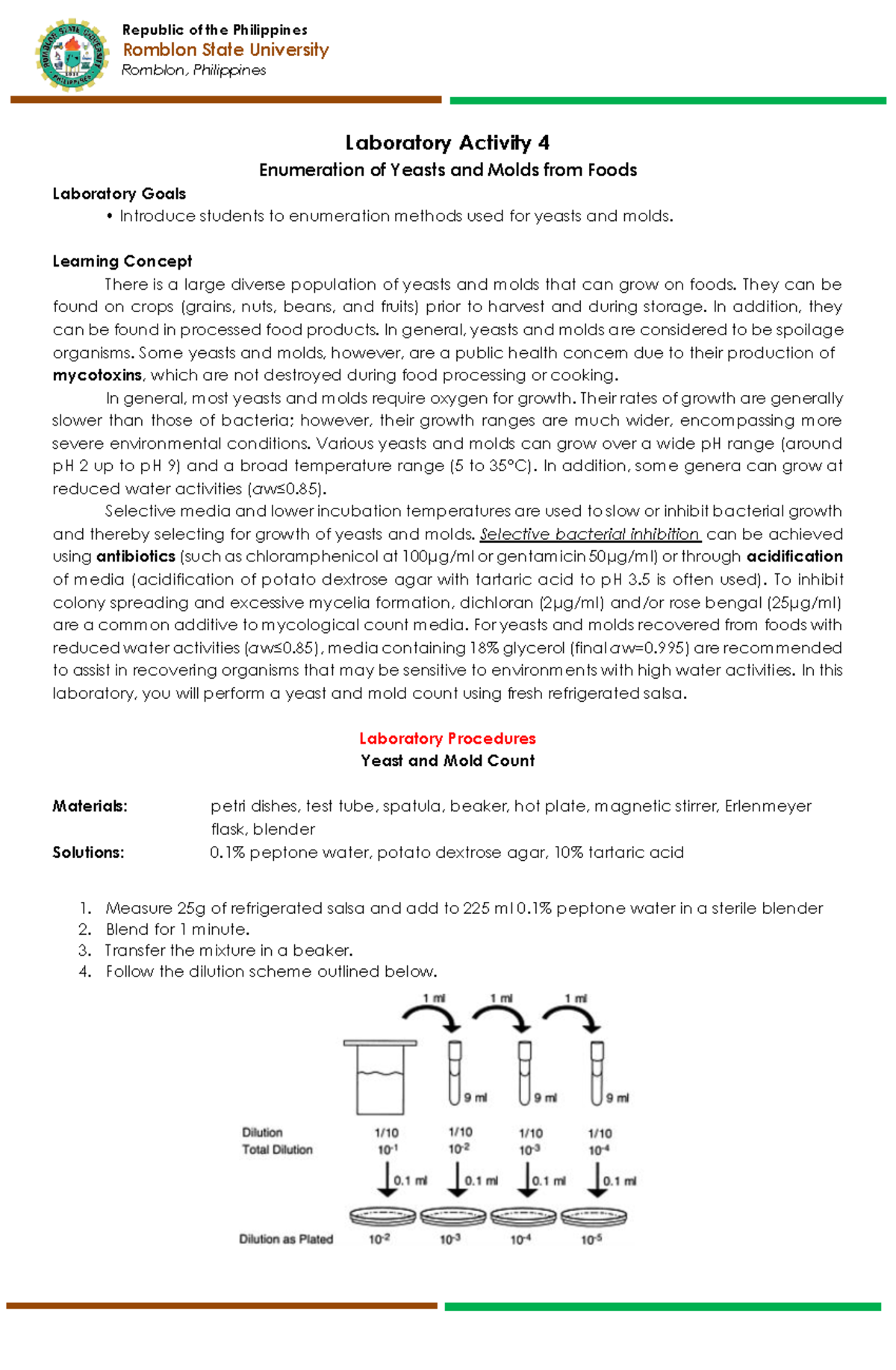 Food Micro Lab Activity 4 - Romblon State University Romblon ...