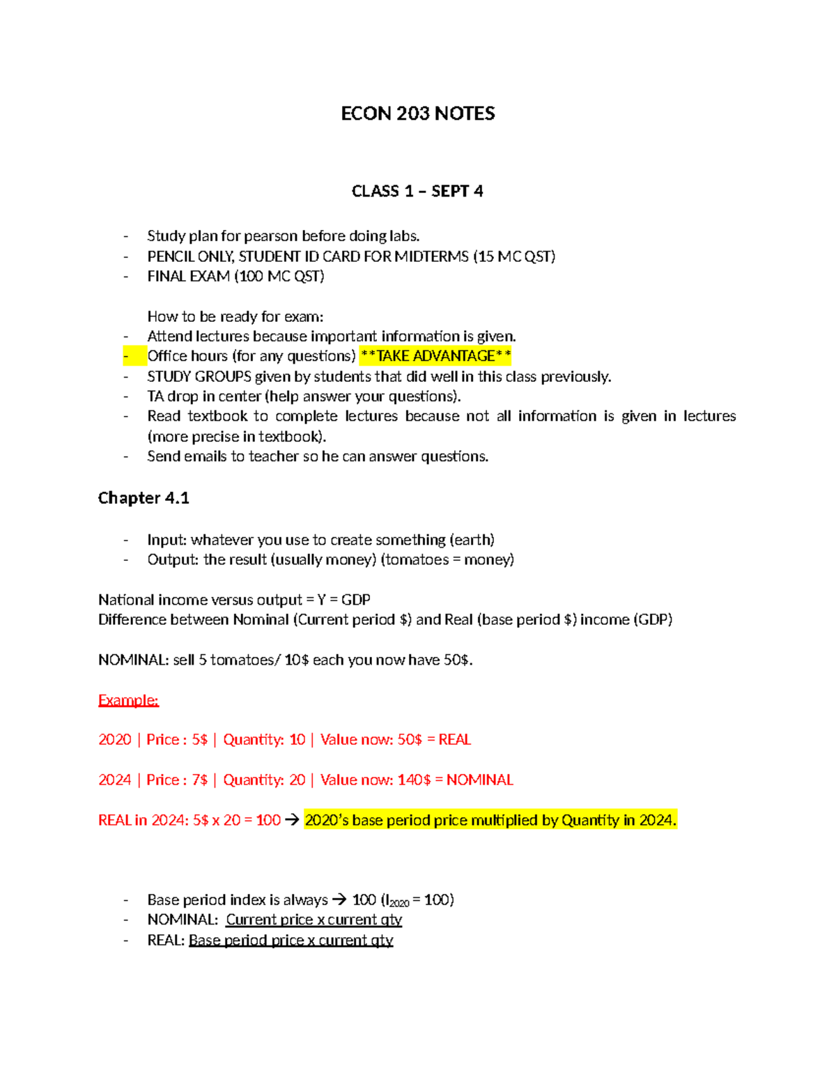 ECON 203 Midterm 1 Study Notes - Key Formulas and Concepts - Studocu