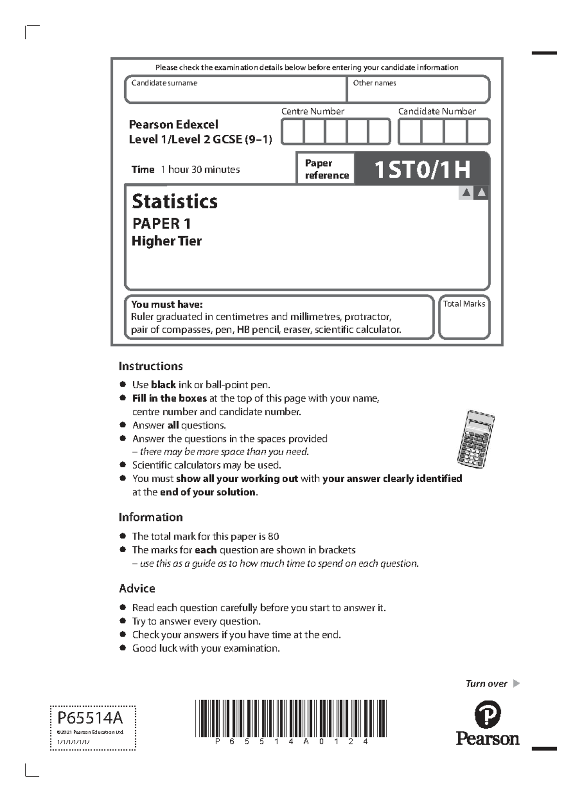 Nov 2021 Edexcel Level 2 GCSE Statistics PAPER 1 Higher Exam - Studocu