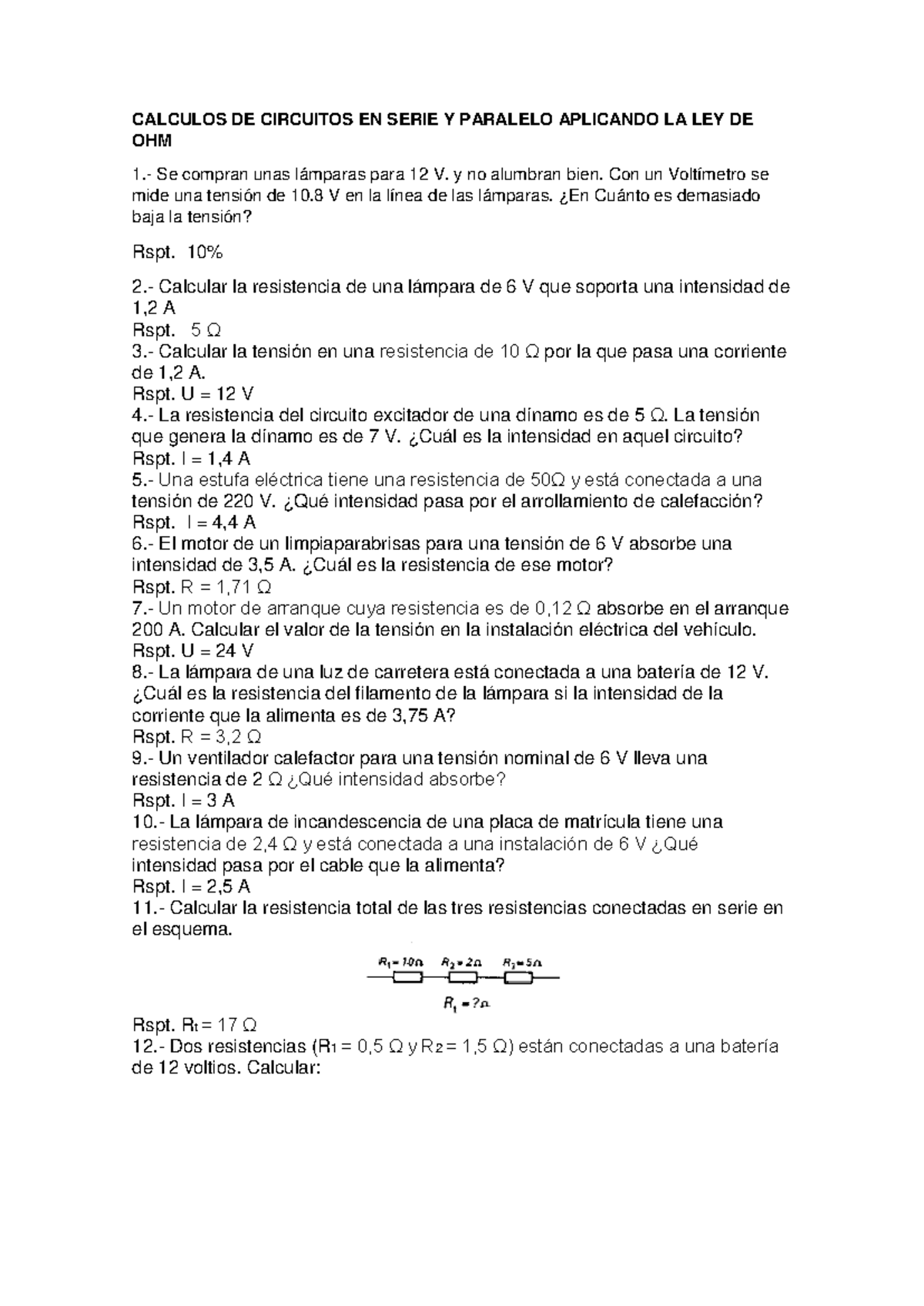 CALCULO DE CIRCUITOS EN SERIE Y PARALELO - LEY DE OHM - Studocu