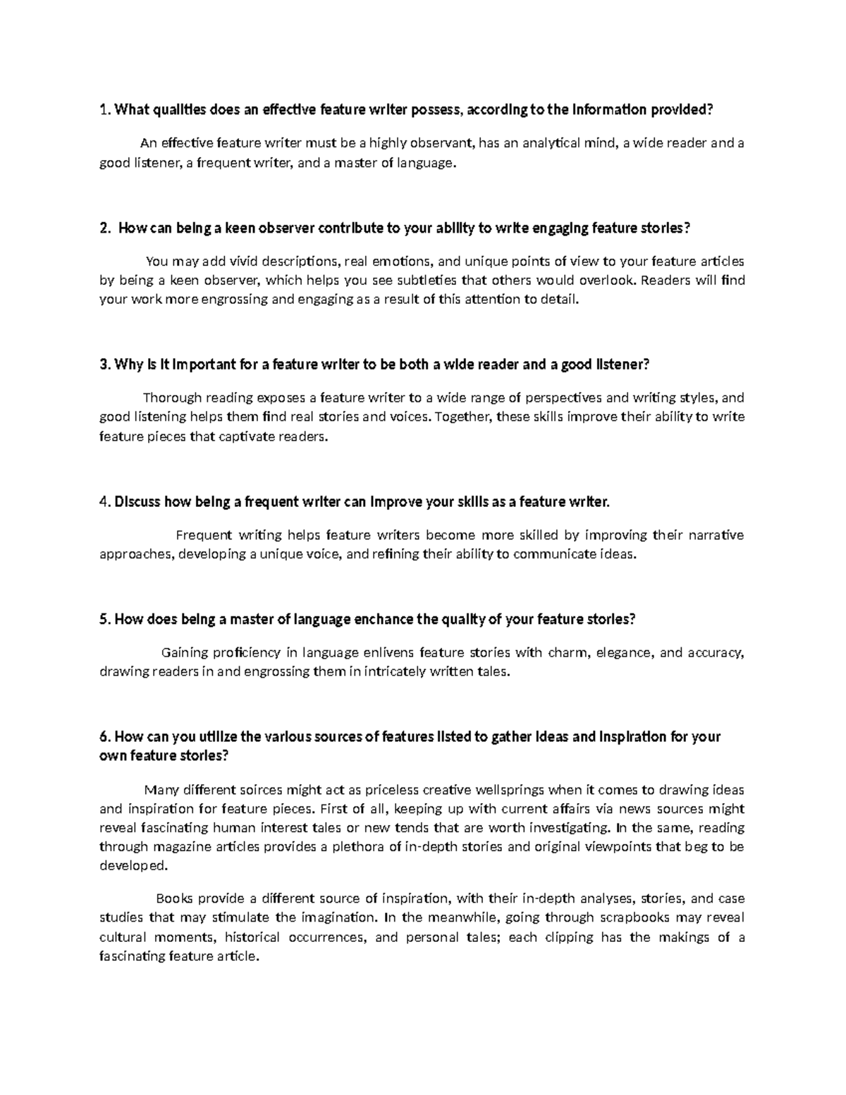 Effective Feature Writer Activity: Key Qualities & Insights - Studocu