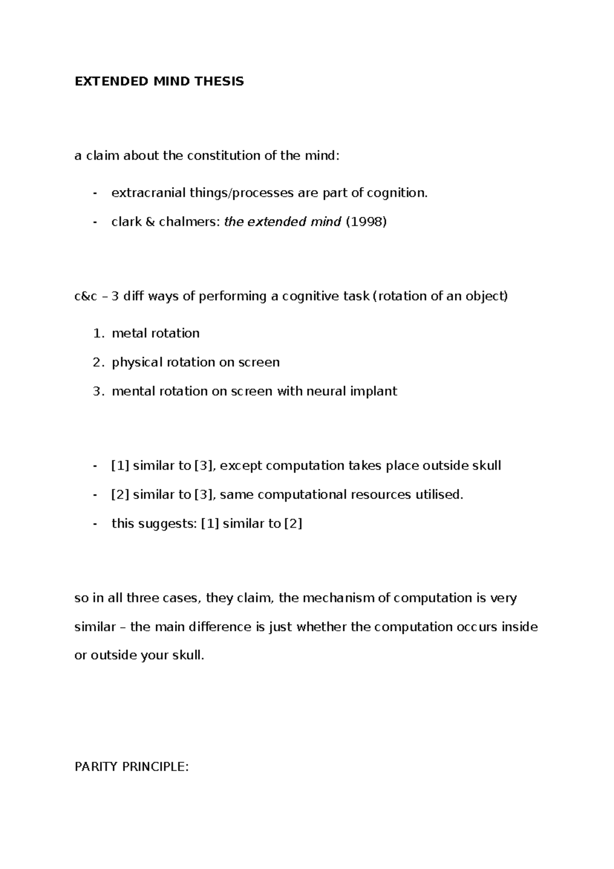 Extended mind thesis - EXTENDED MIND THESIS a claim about the ...