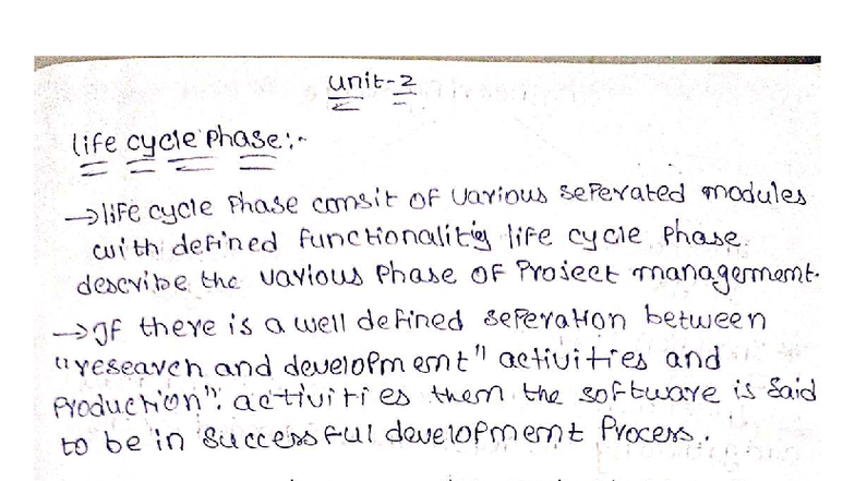 SPM UNIT-2: Understanding Software Development Life Cycle Phases - Studocu