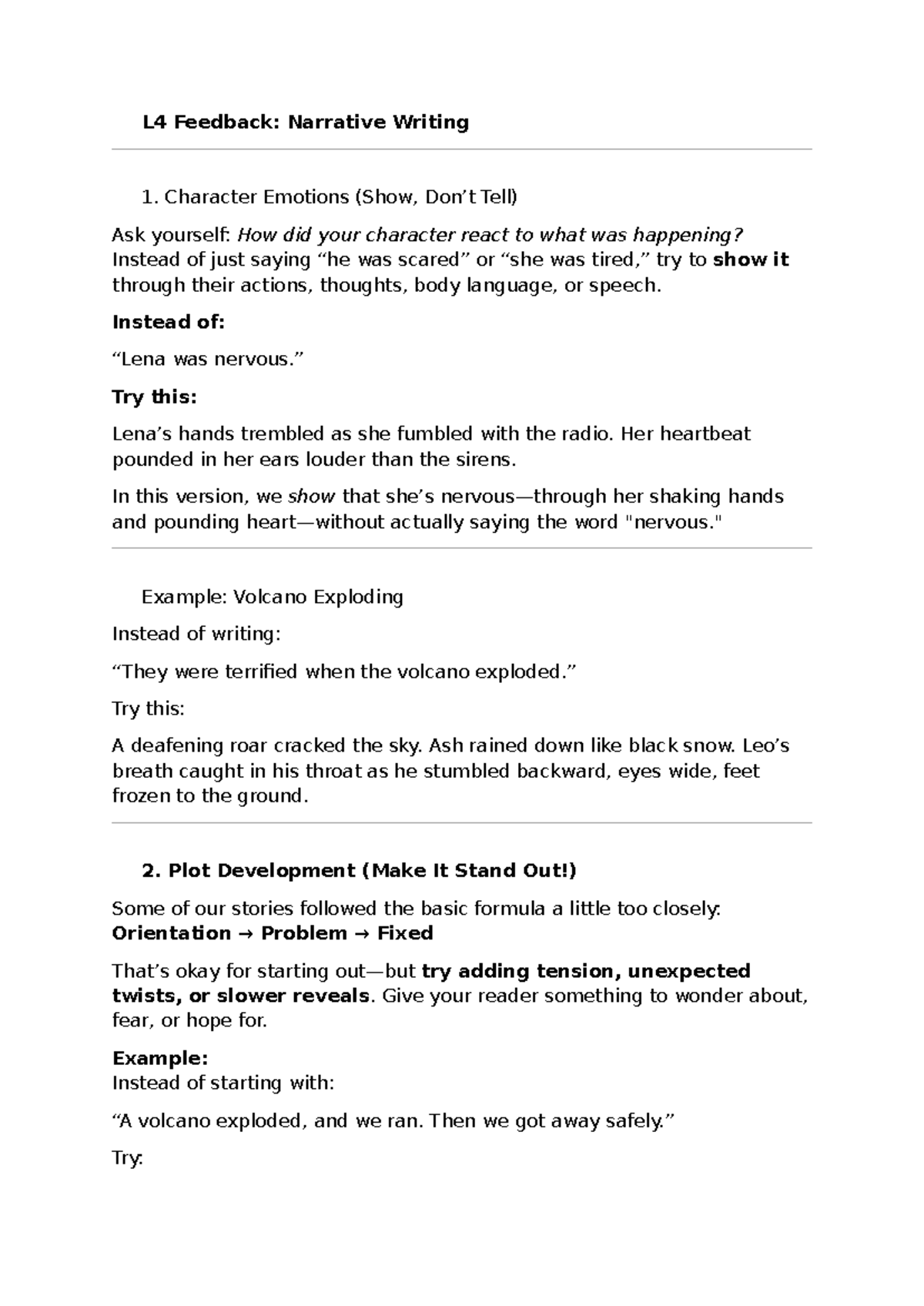 L4 Feedback: Narrative Writing 1 - Enhancing Character Emotions - Studocu