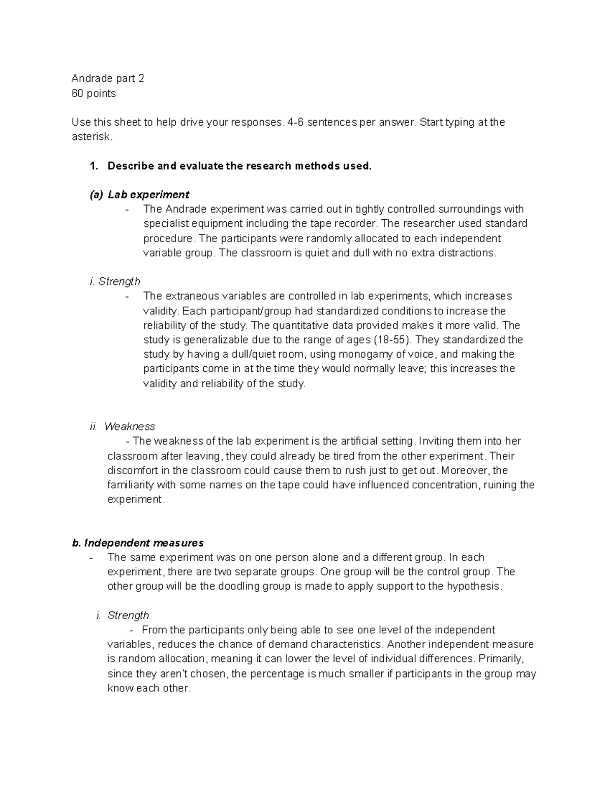 Andrade Study - Research Methods Evaluation (Part 2) - Studocu