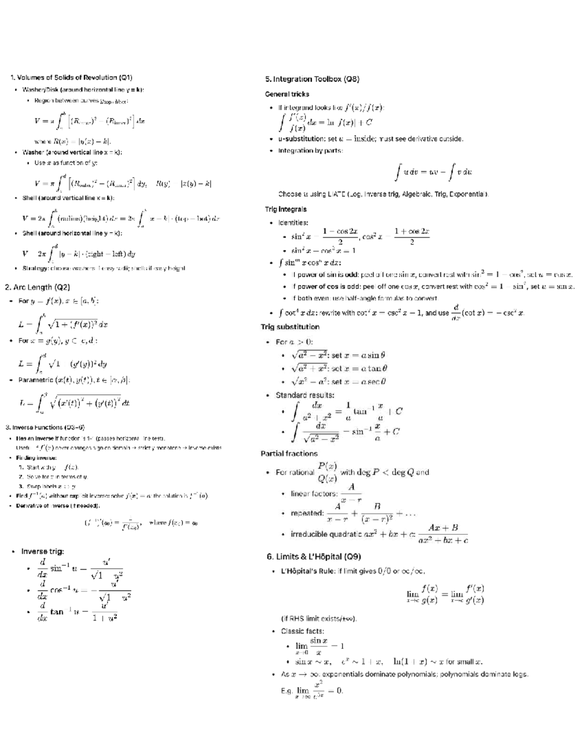 Volumes of Solids of Revolution & Inverse Functions (Q1-Q9) - Studocu