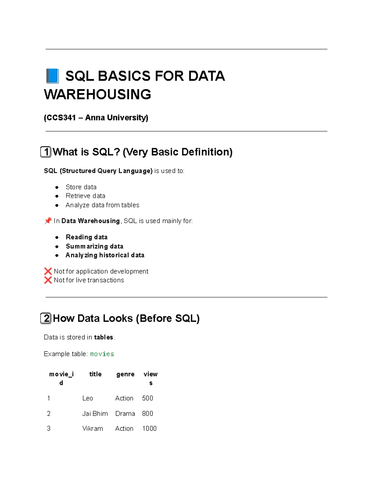 SQL Basics for Data Warehousing (CCS341) - Key Concepts and Functions ...
