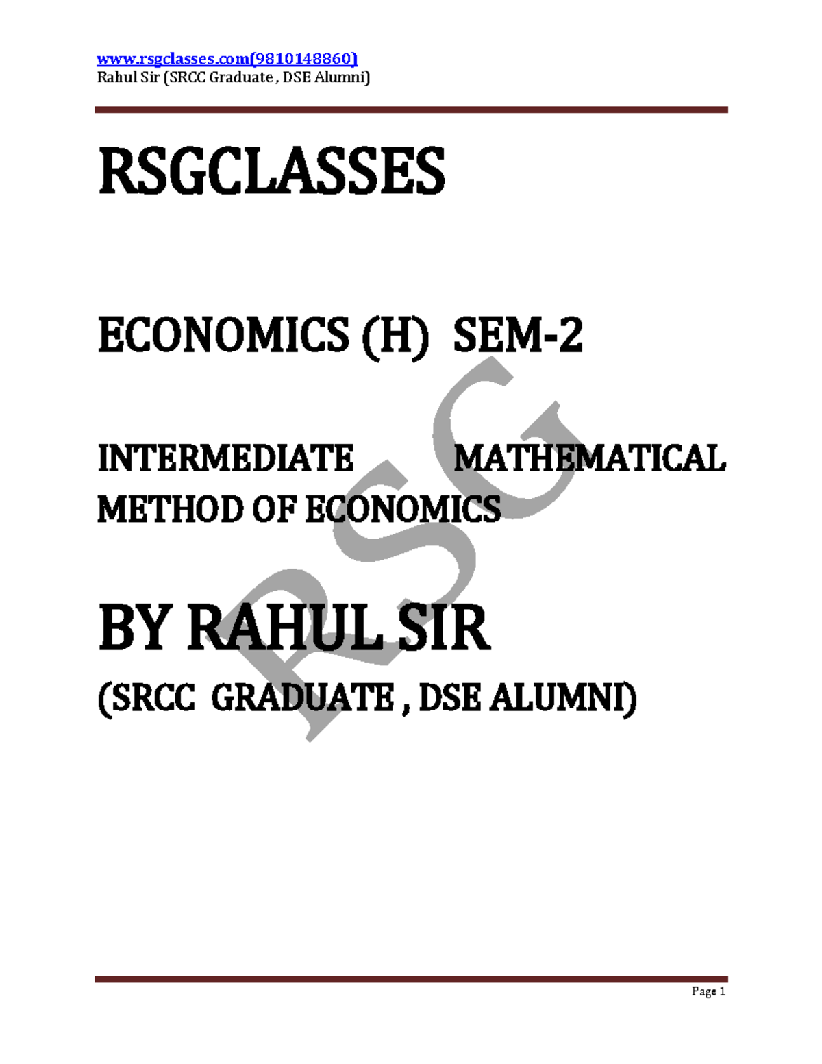 Intermediate MME-2025: Mathematical Methods in Economics by Rahul Sir ...