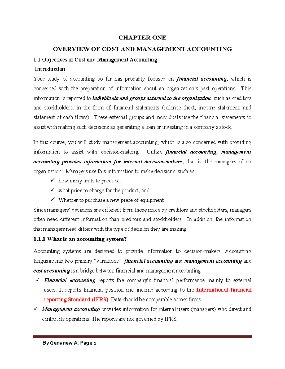 Cost 1 Chapter 1 - Overview of Cost & Management Accounting - Studocu