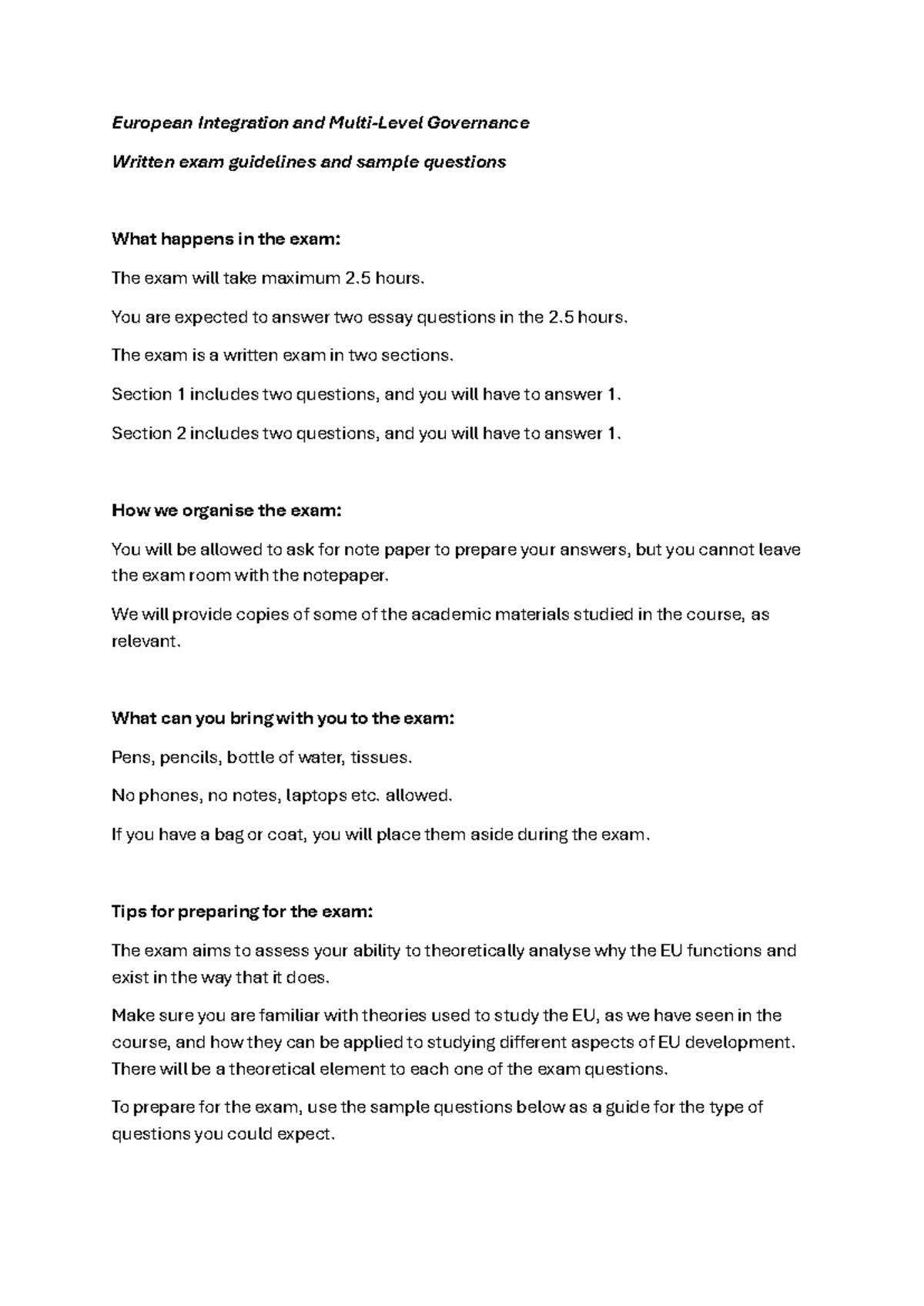 EIMLG Written Exam Guidelines & Sample Questions for EU Integration ...