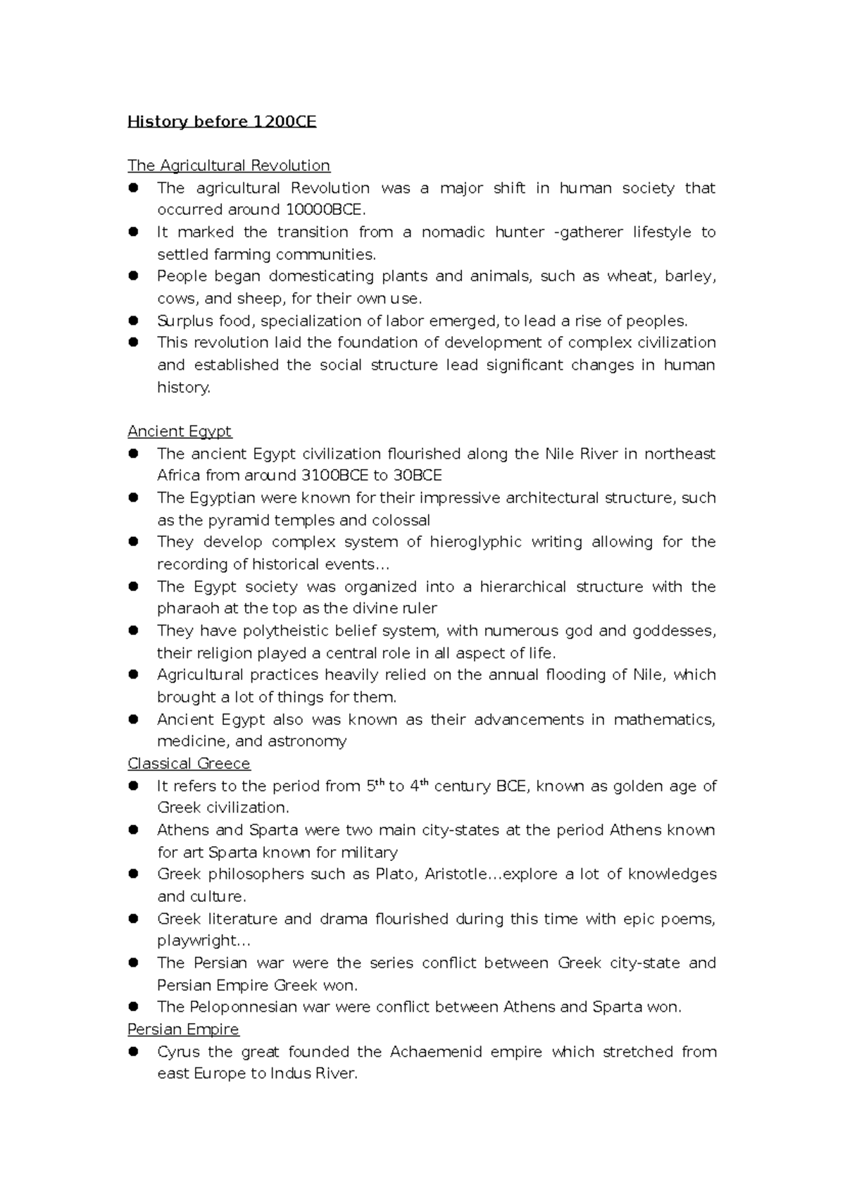 AP WH - Notes on Civilizations and Cultural Interactions Before 1450 CE ...