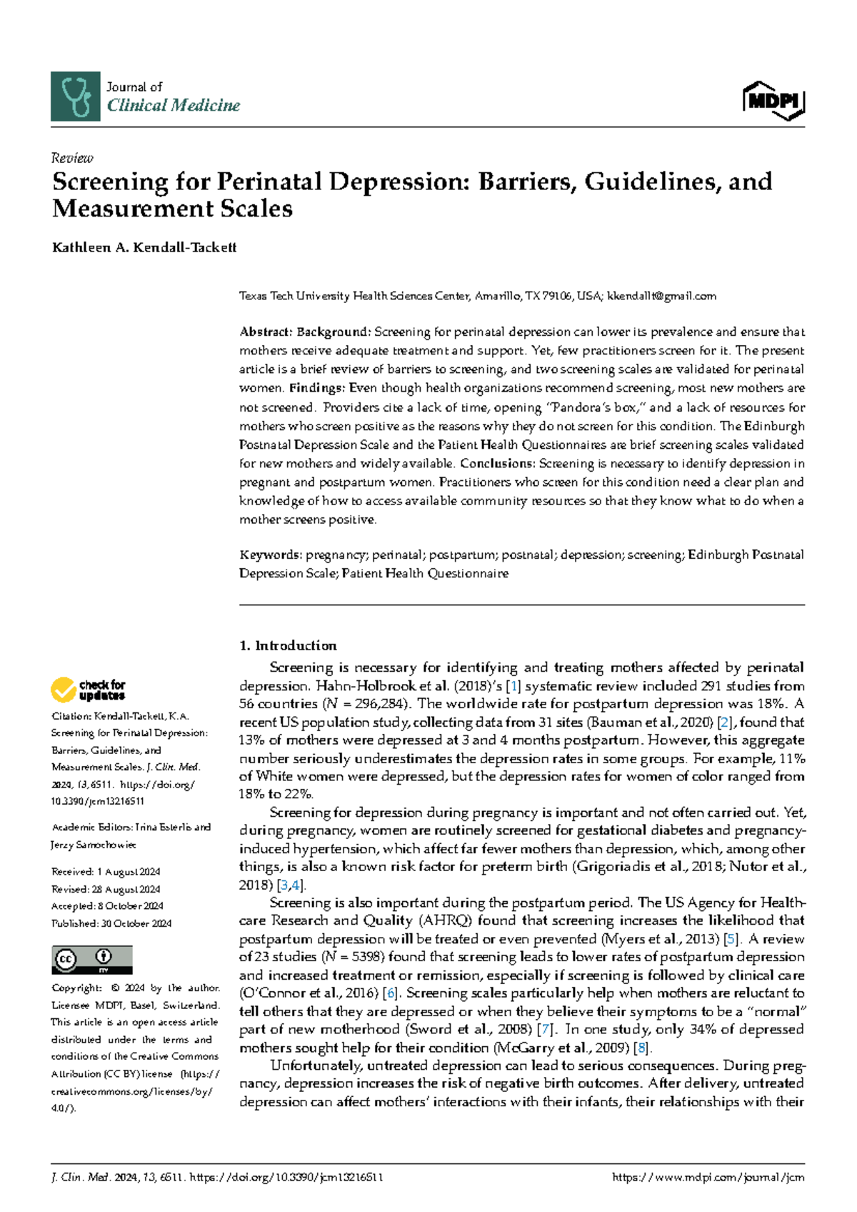 Screening for Perinatal Depression: Barriers, Guidelines, and Tools ...