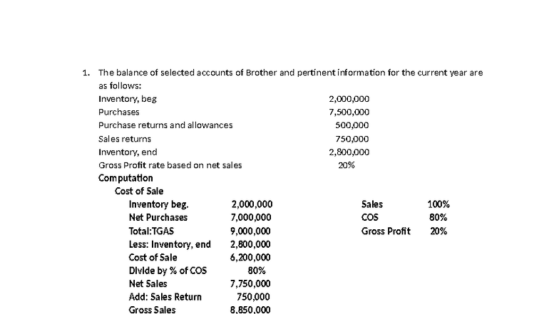 Cost of Sale Computation - FAR Solutions and Analysis - Studocu