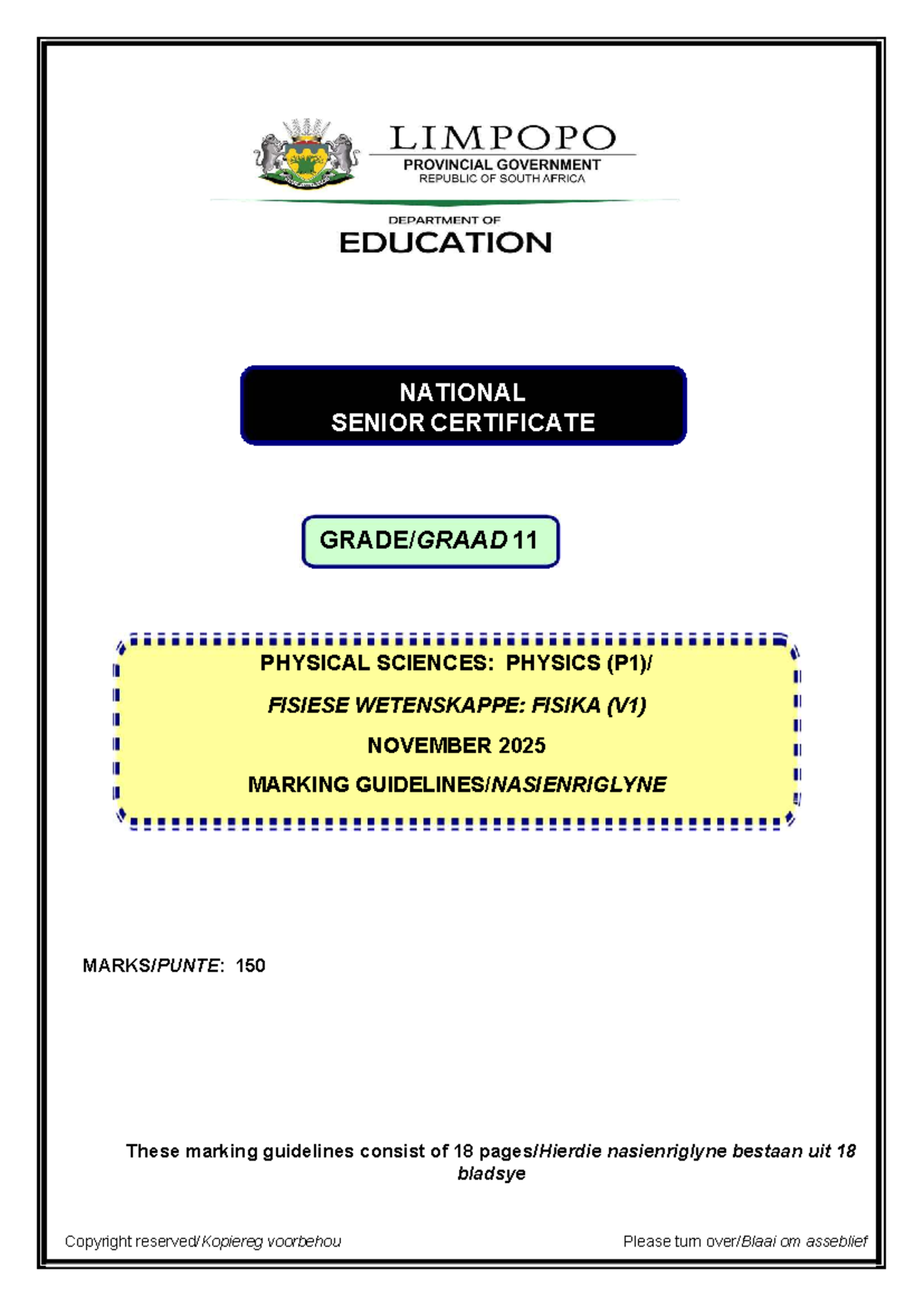 PHSC Gr 11 P1 NOV 2025 Marking Guidelines - Studocu