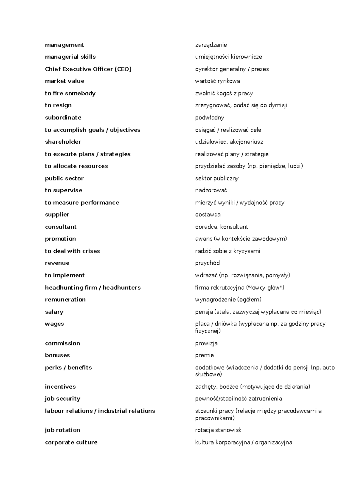 Management Vocabulary for English 1-2: Key Terms and Concepts - Studocu