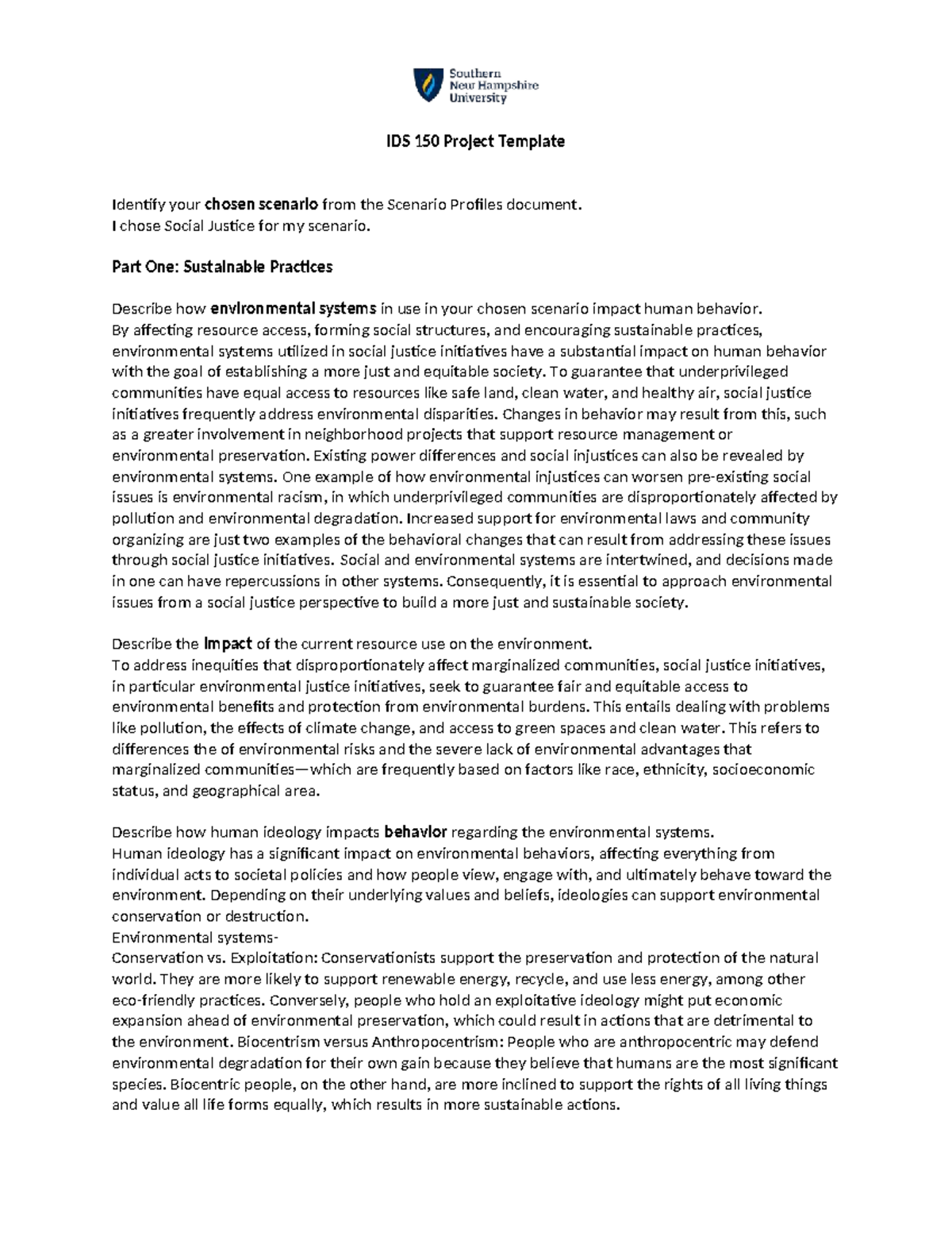 IDS 150 Project draft: Social justice and sustainability practices ...