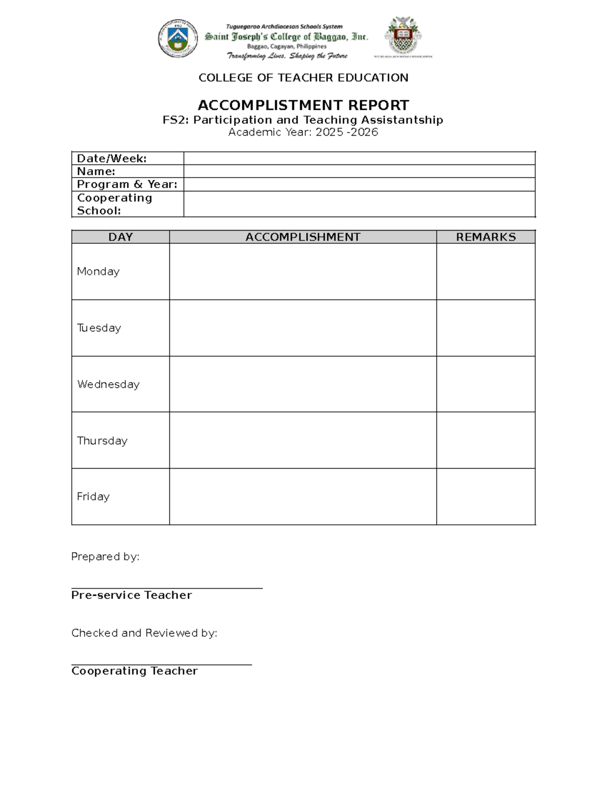 Accomplishment- Report - Teacher Education - COLLEGE OF TEACHER ...