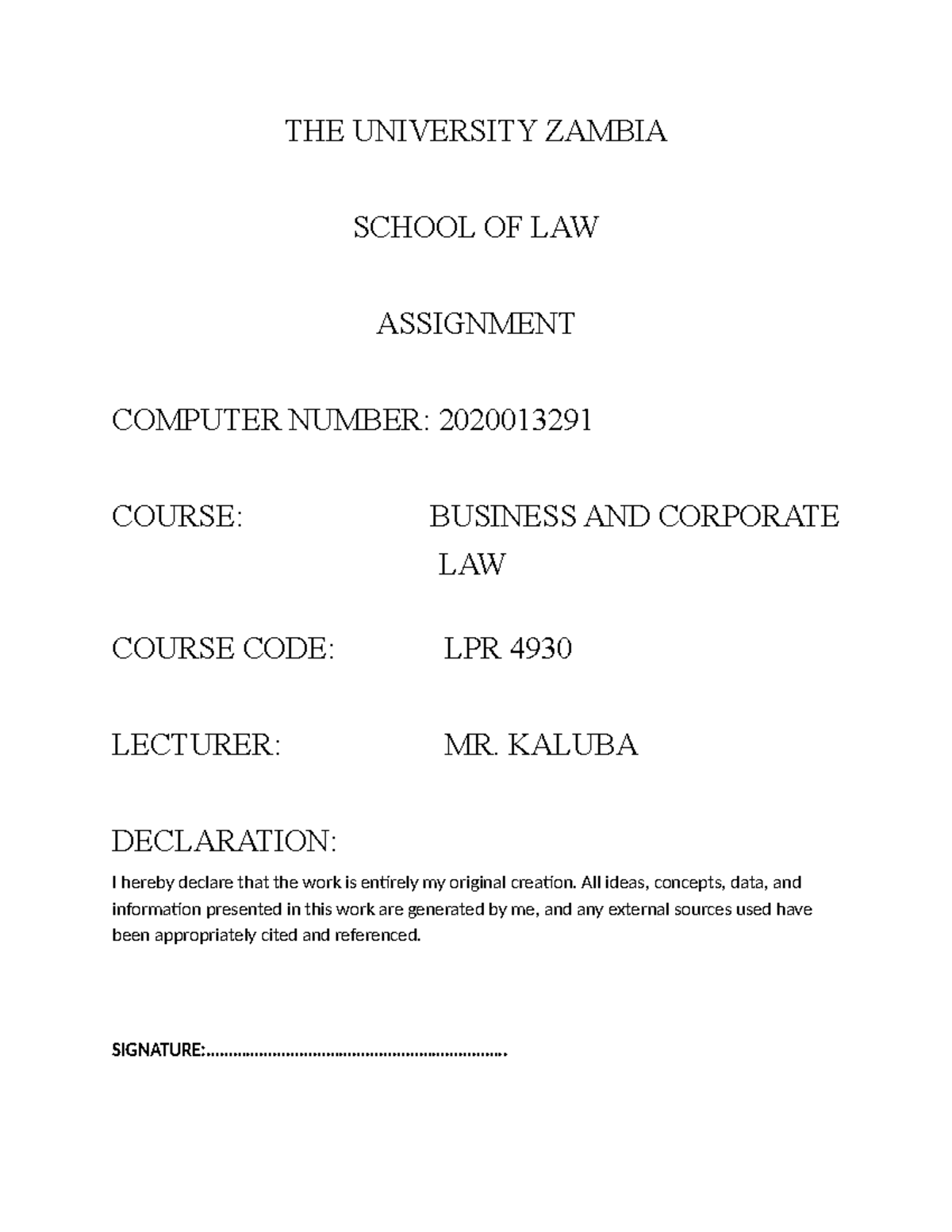 LPR 4930 Business & Corporate Law: Limited Liability Analysis - Studocu