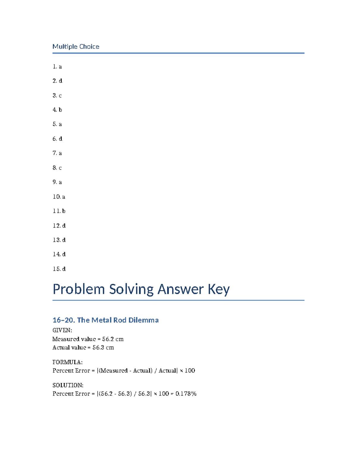 GP1 Midterm Answer Key: Problem Solving & Percent Error Solutions - Studocu