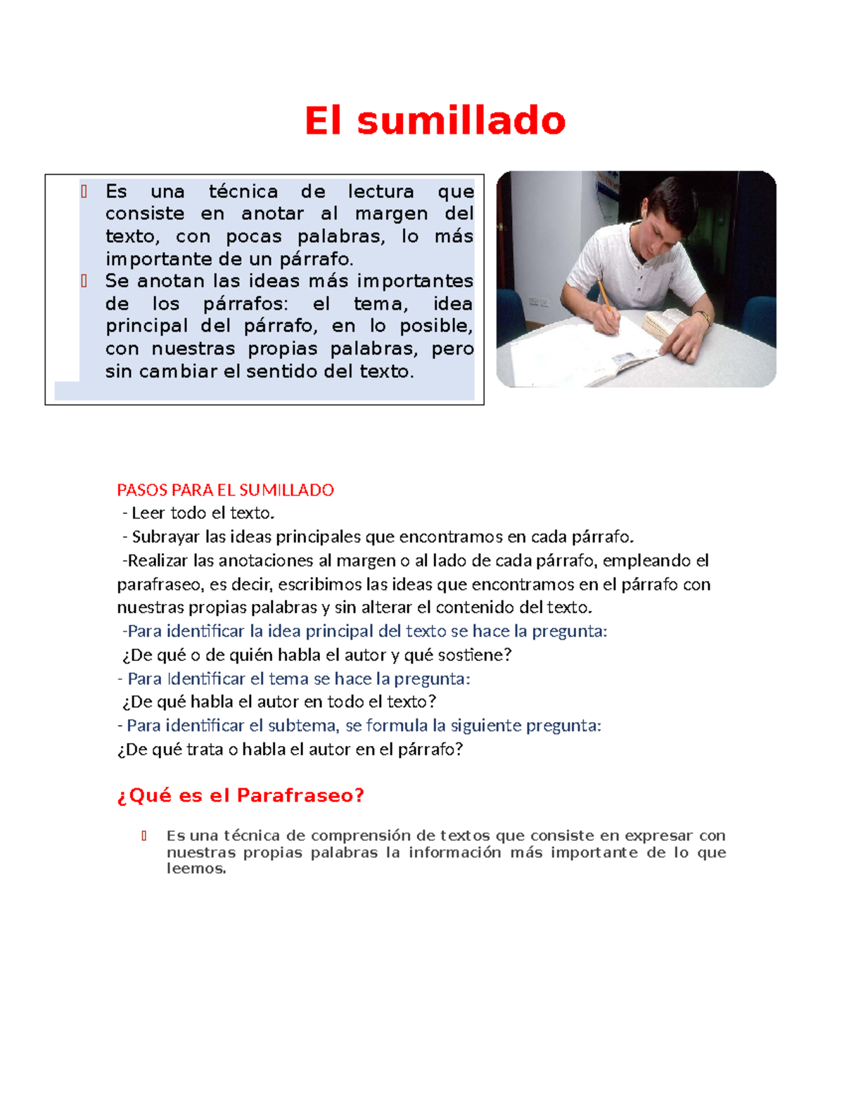 El sumillado: Pasos y Técnicas para una Lectura Efectiva - Studocu