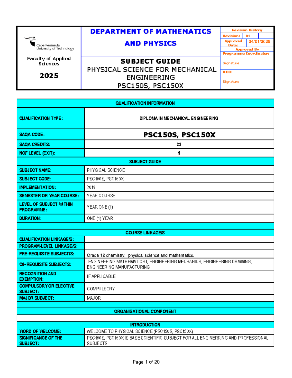 PSC150S & PSC150X Subject Guide for Physical Science 2025 - Studocu