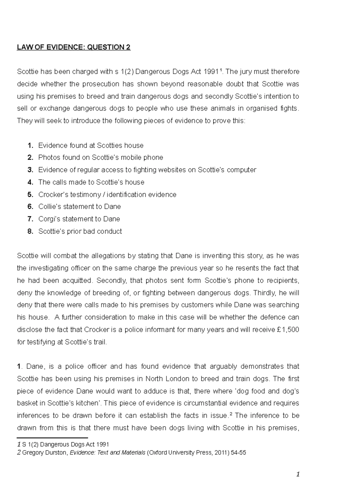 The Law of Evidence Lecture and Seminar notes - The facts in issue in ...