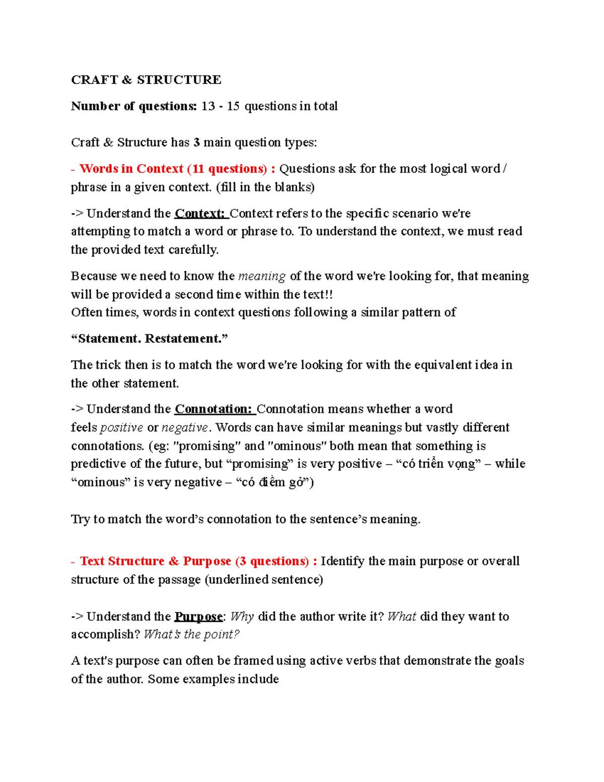 CRAFT STRUCTURE: Understanding Context & Connotation for 13 Questions ...