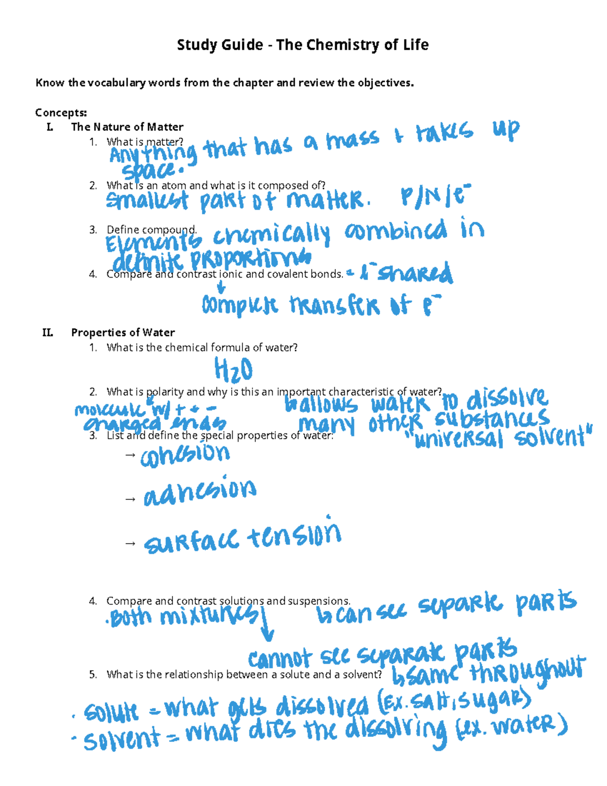 Study Guide - The Chemistry of Life (Bio 101) - Studocu