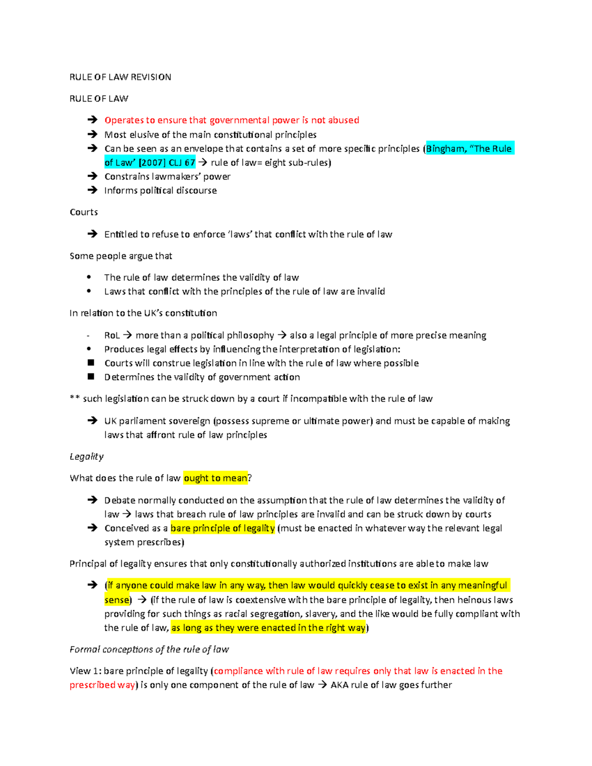 Rule of law revision - some notes in preparation of formative ...