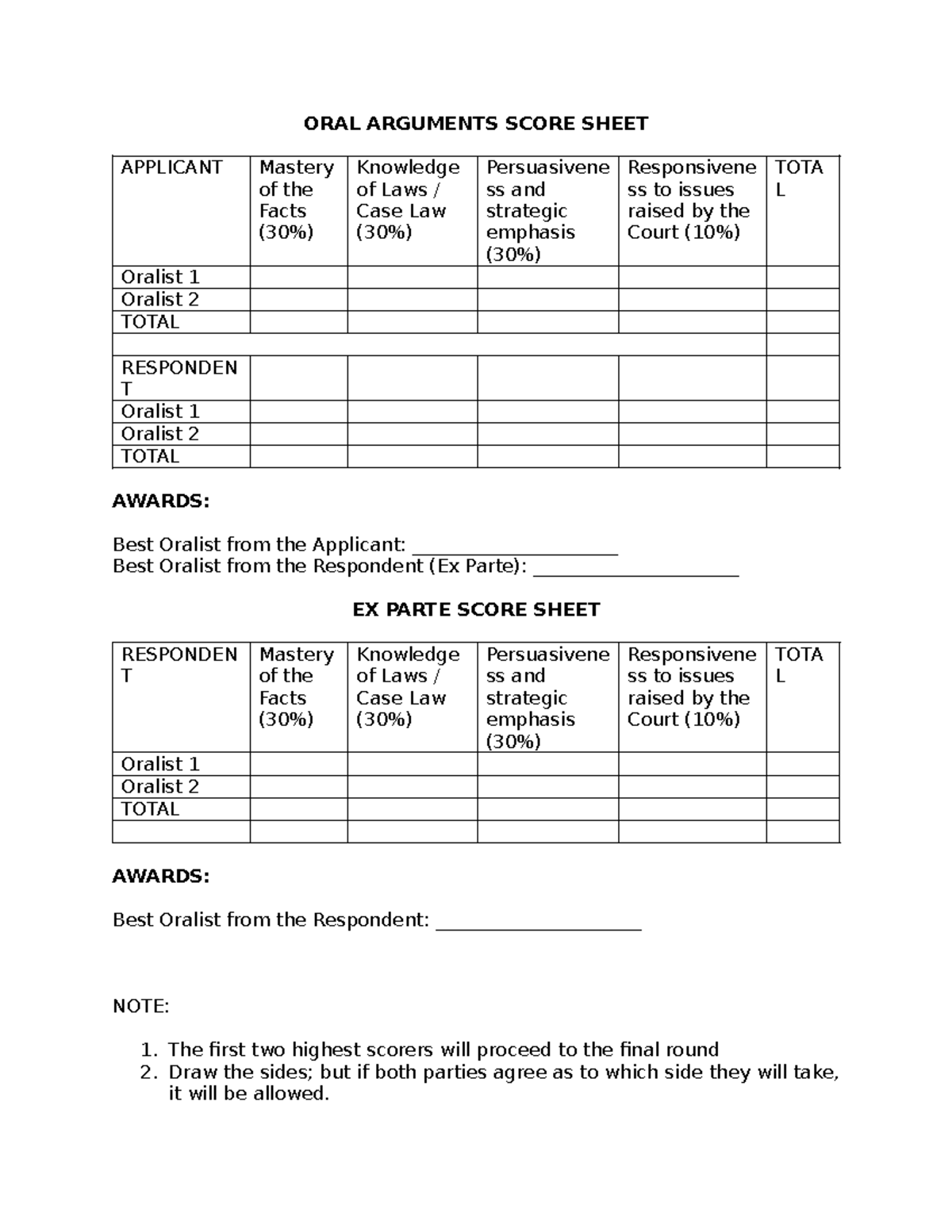Final Oral Arguments Score Sheet - IMC - Studocu