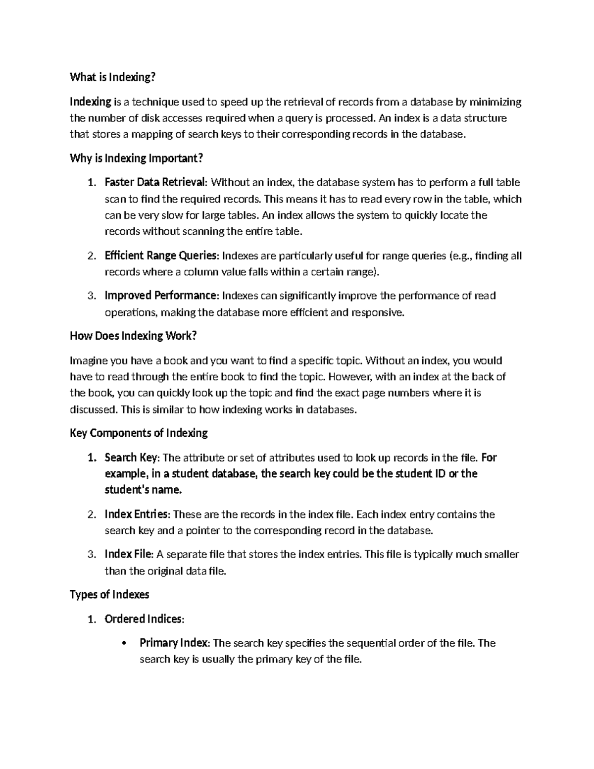 Indexing Techniques in Database Management - Notes - Studocu