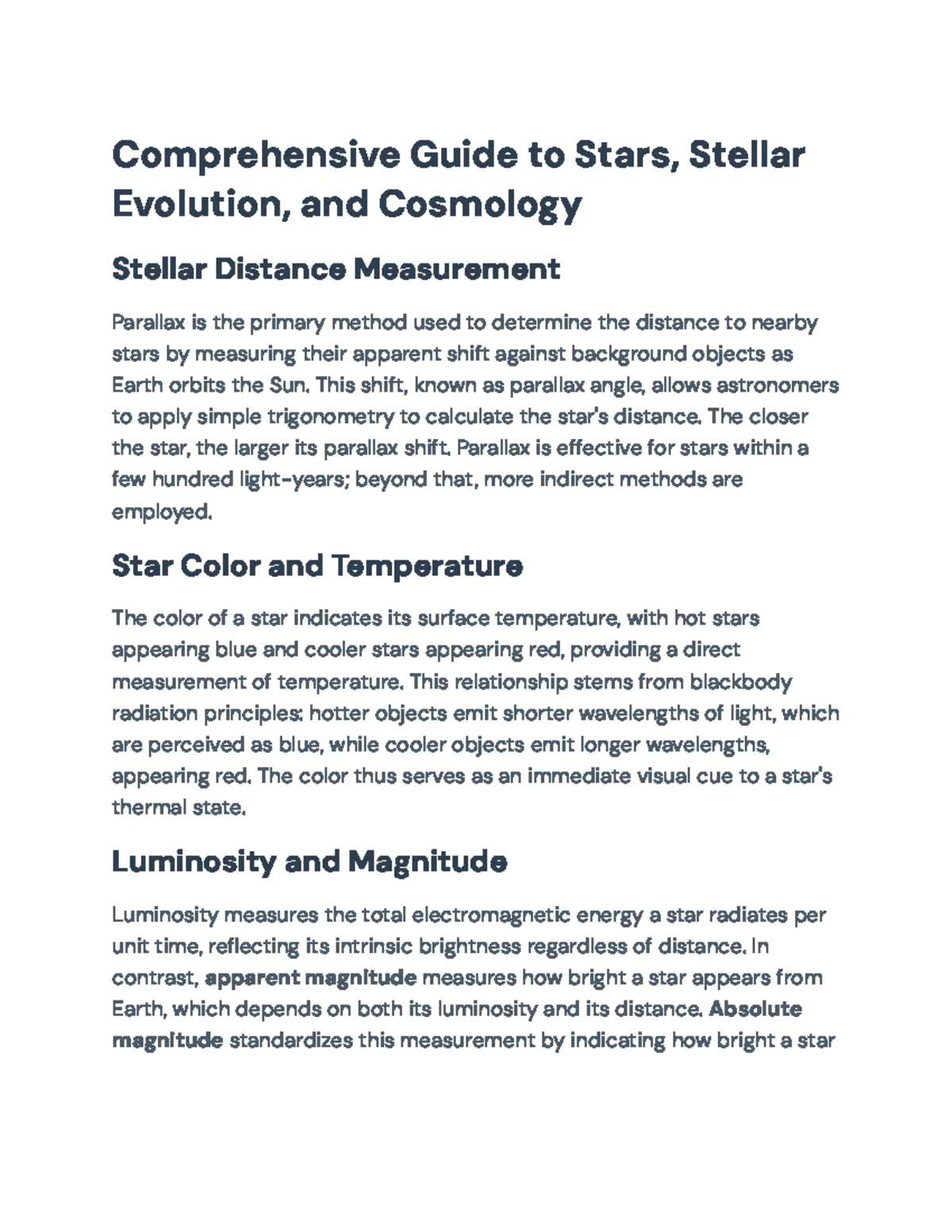 Comprehensive Overview of Stellar Evolution & Cosmology Concepts - Studocu