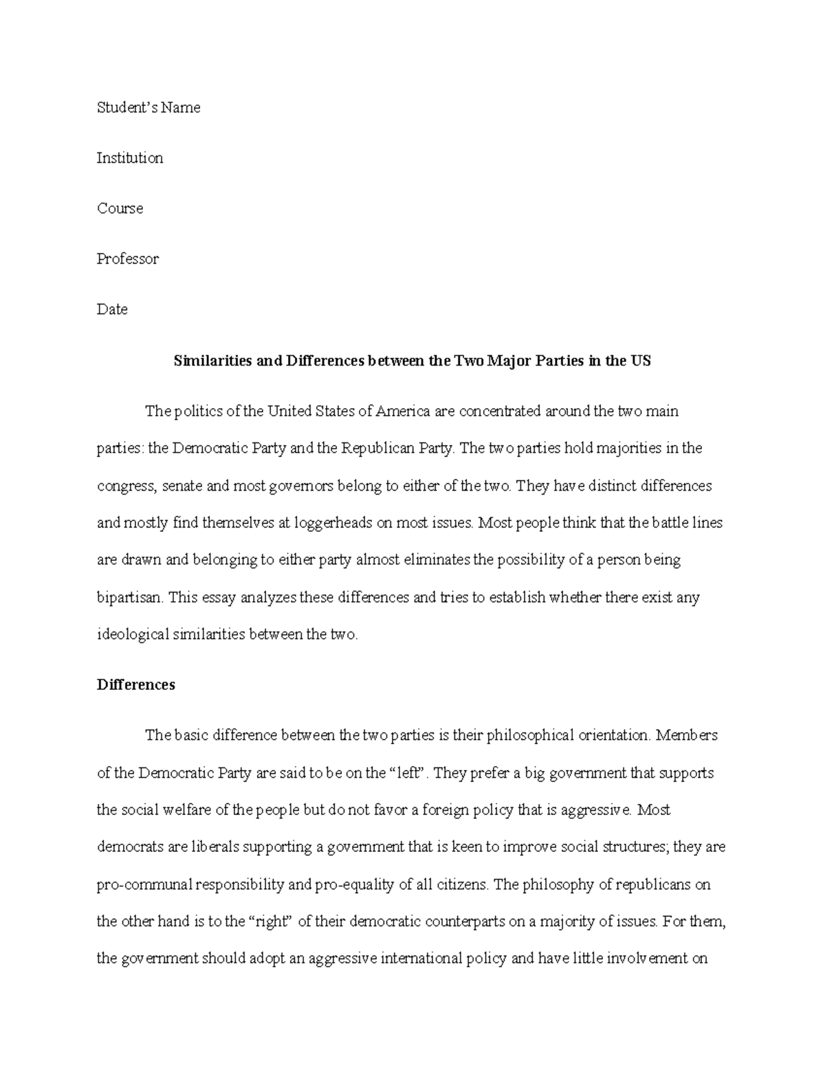 US Political Parties: A Comparative Analysis of Similarities ...