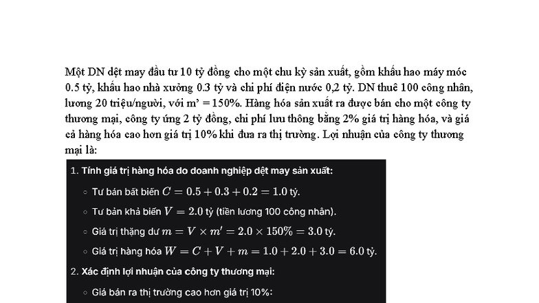 Bài làm KTCT - Giải bài tập DN Dệt May và Lợi Nhuận 2025 - Studocu