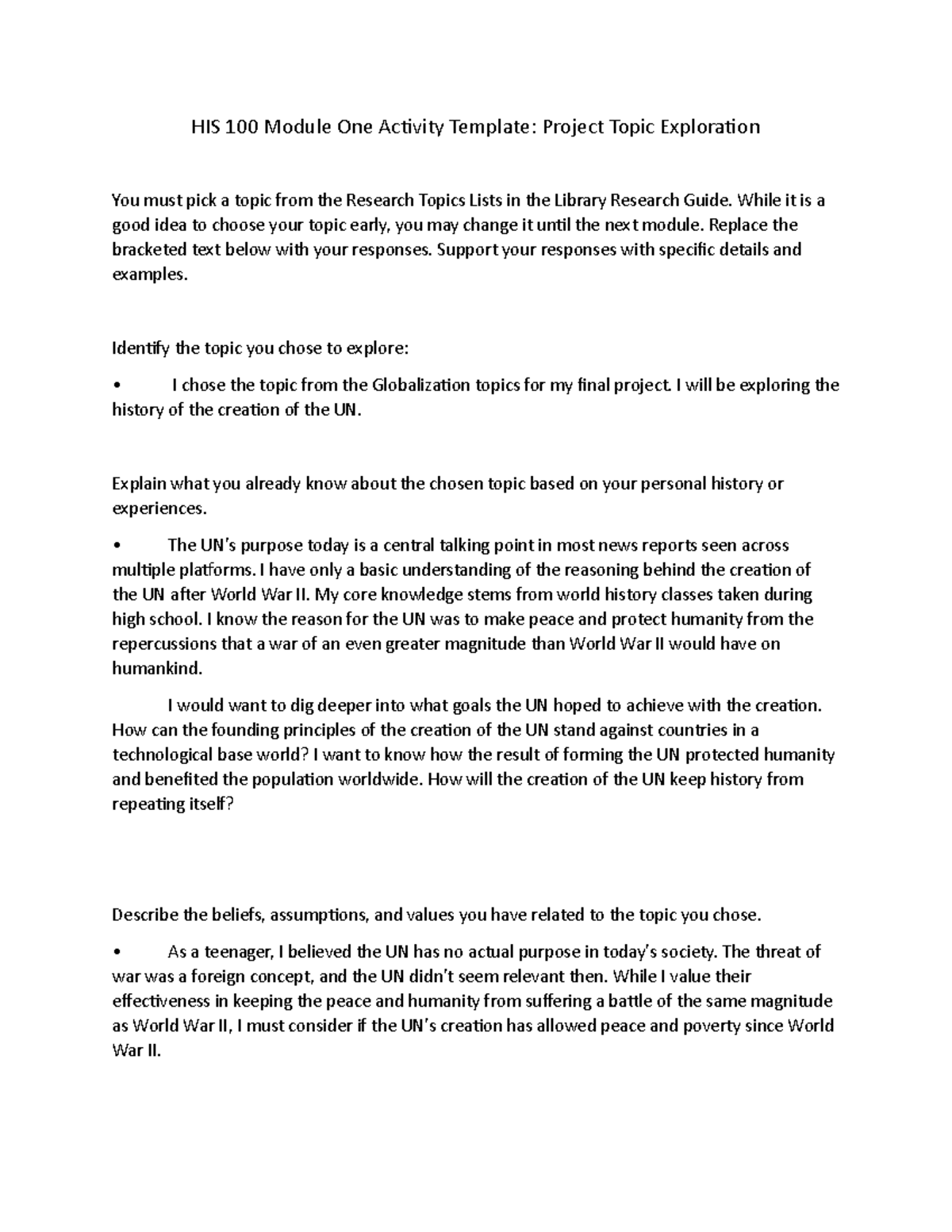 HIS 100 MOD 1 activty answers - HIS 100 Module One Activity Template ...