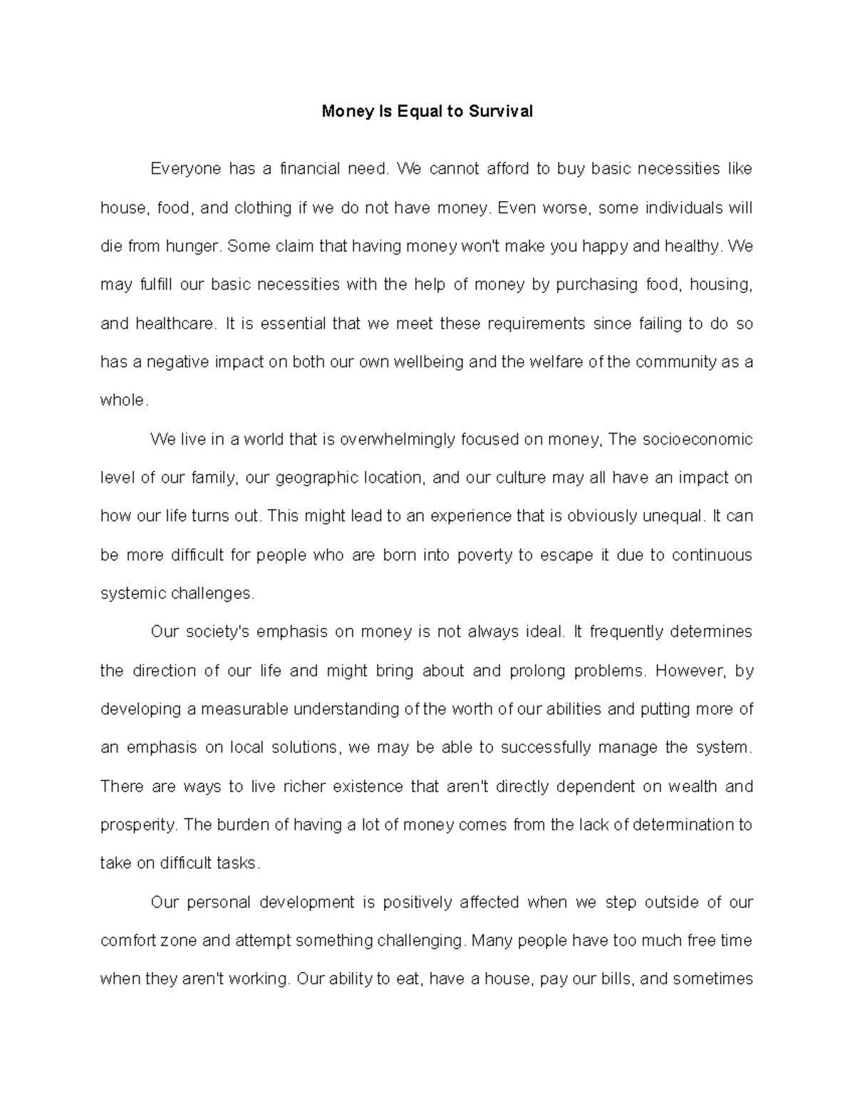 Financial Necessity: The Impact of Money on Survival and Wellbeing ...