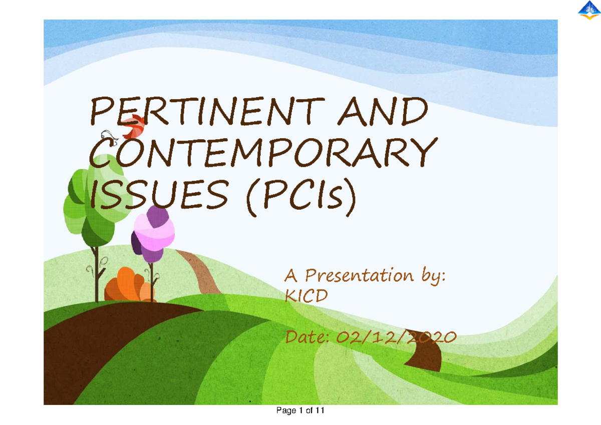 Pertinent and Contemporary Issues (PCIs) Presentation - KICD - Studocu