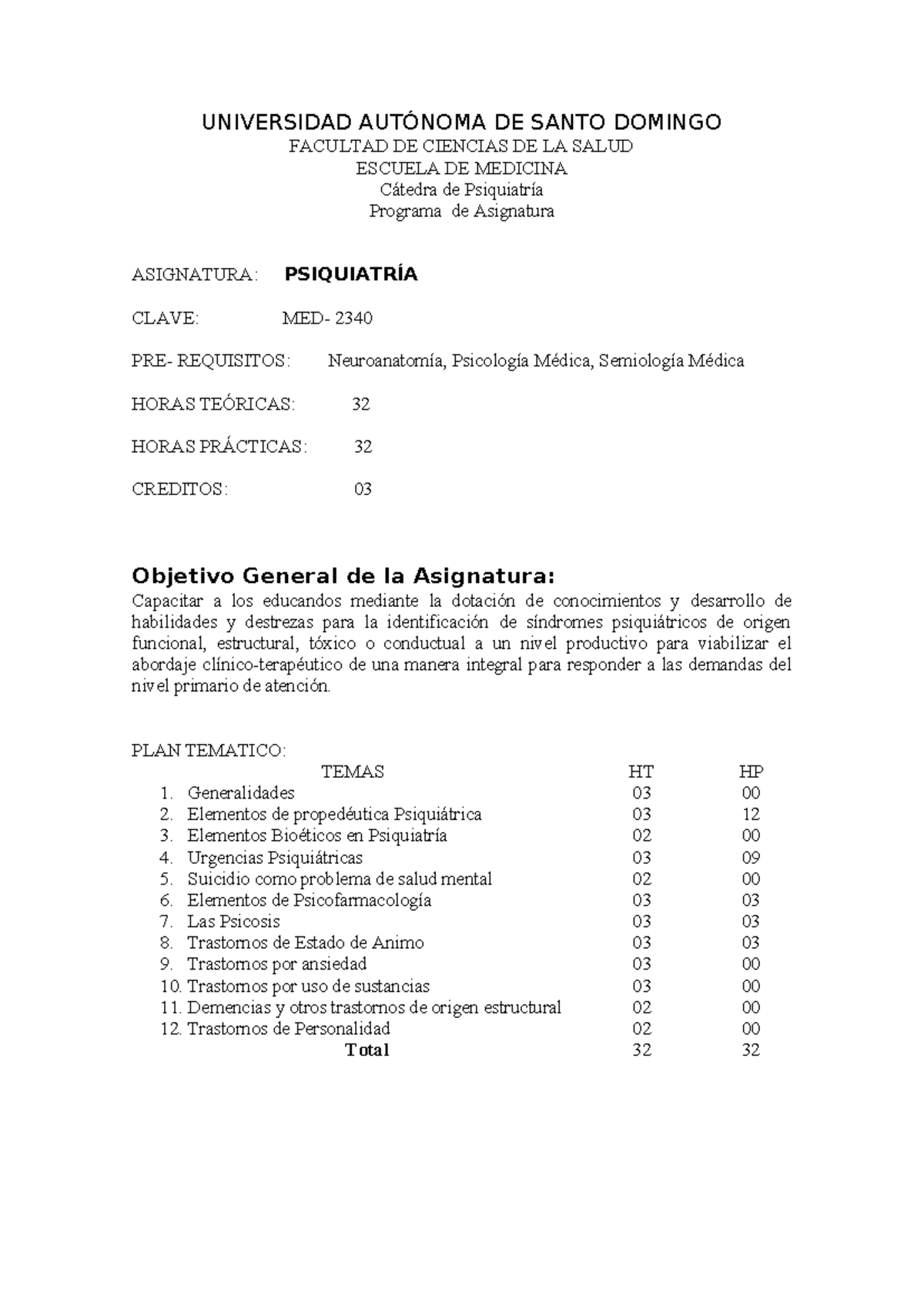 Programa de Asignatura de Psiquiatría MED-2340: Temario y Objetivos ...
