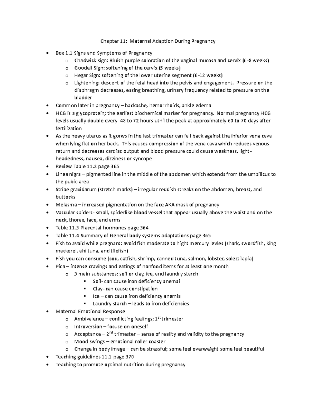 Chapter 11: Maternal Adaptation During Pregnancy - Key Signs & Symptoms ...