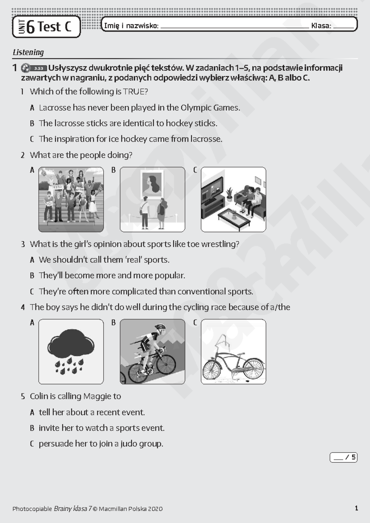 Test C - Unit 6 Summary Exercises for kl7 - Studocu