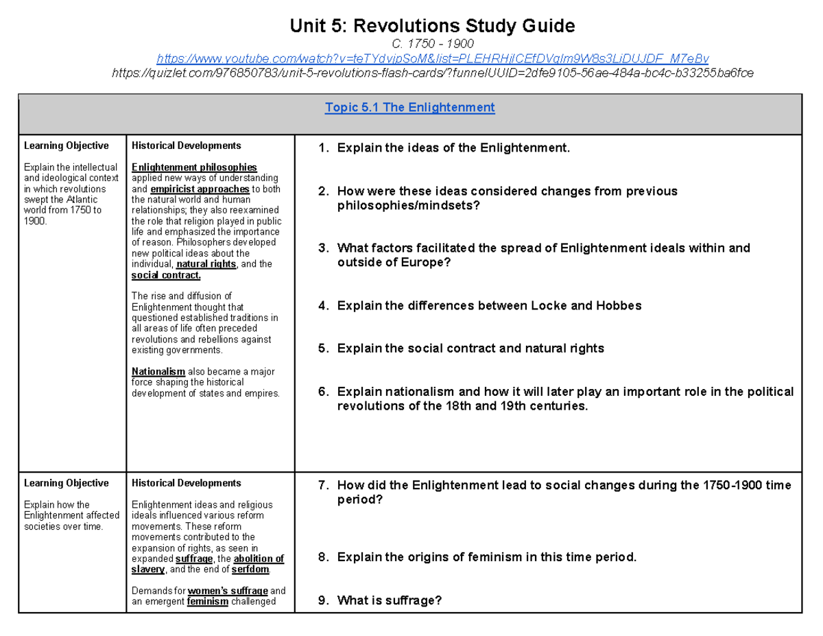 AP World History Unit 5: Revolutions Study Guide (1750-1900) - Studocu