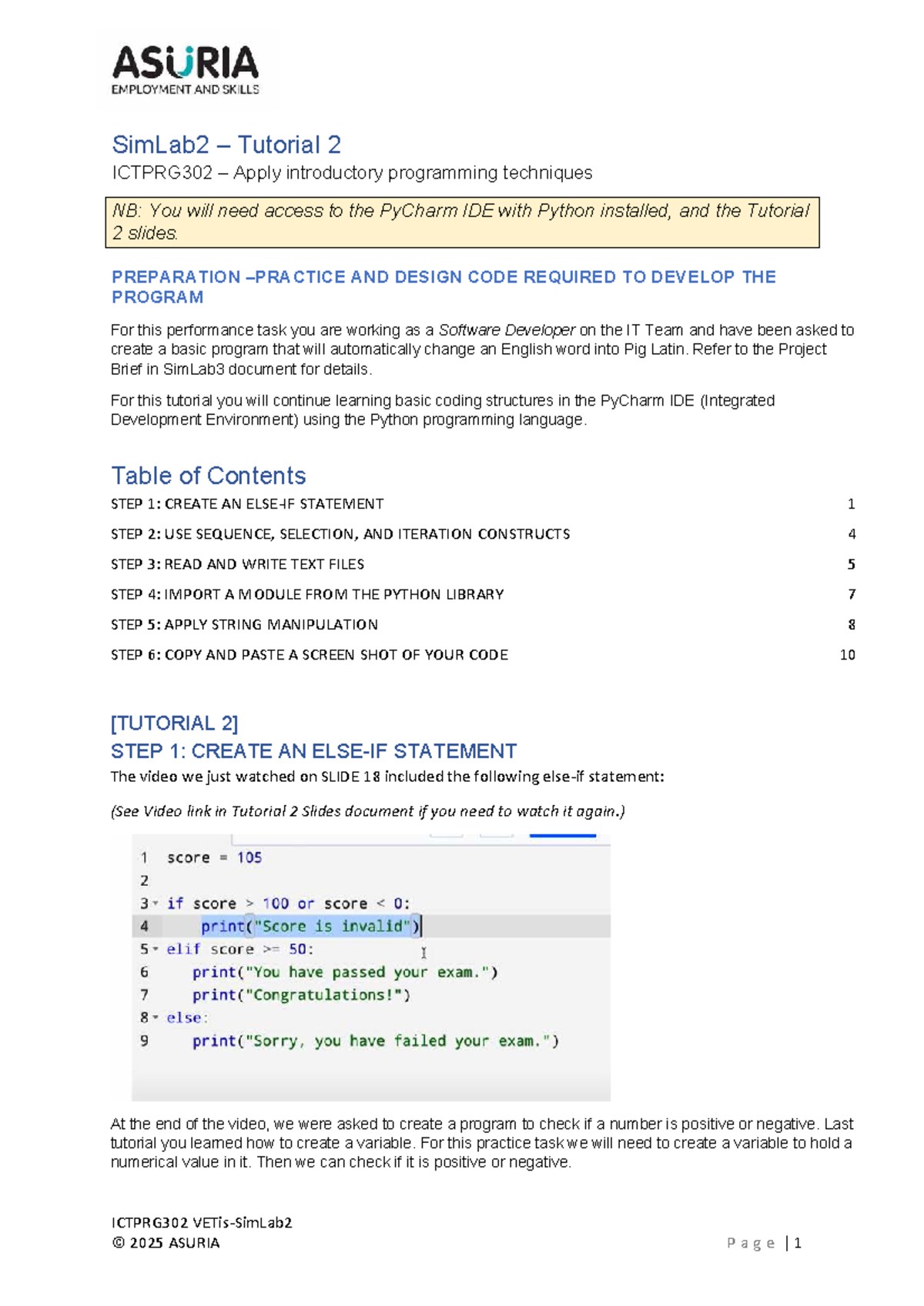 Ictprg302 SimLab2 Tutorial: Intro to Python Programming Techniques - Studocu