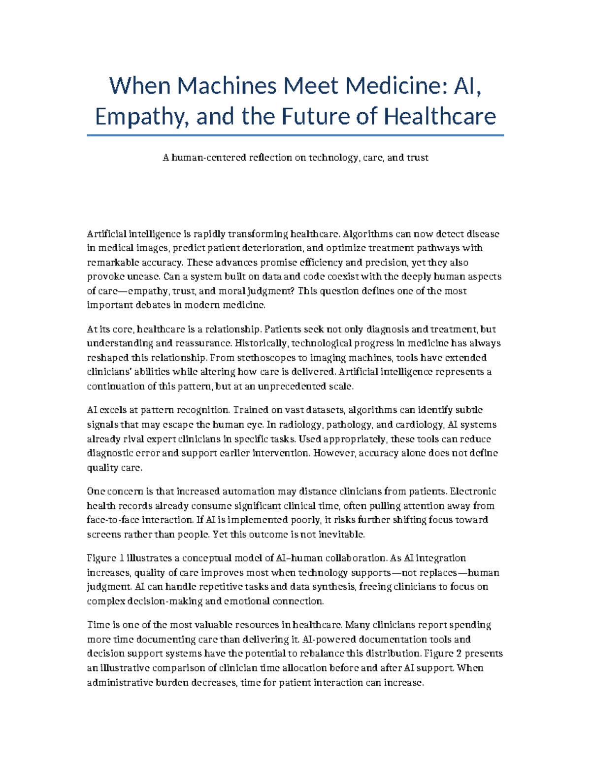 AI, Empathy, and the Future of Healthcare: A Reflective Essay - Studocu