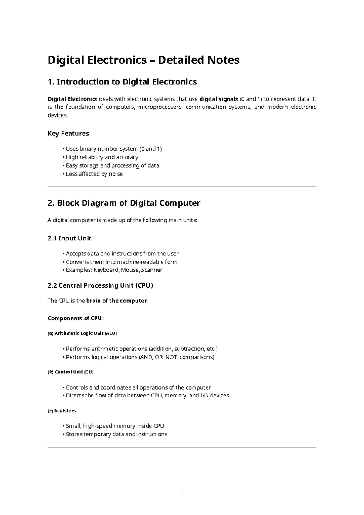 Digital Electronics Notes: Key Concepts and Components - Studocu