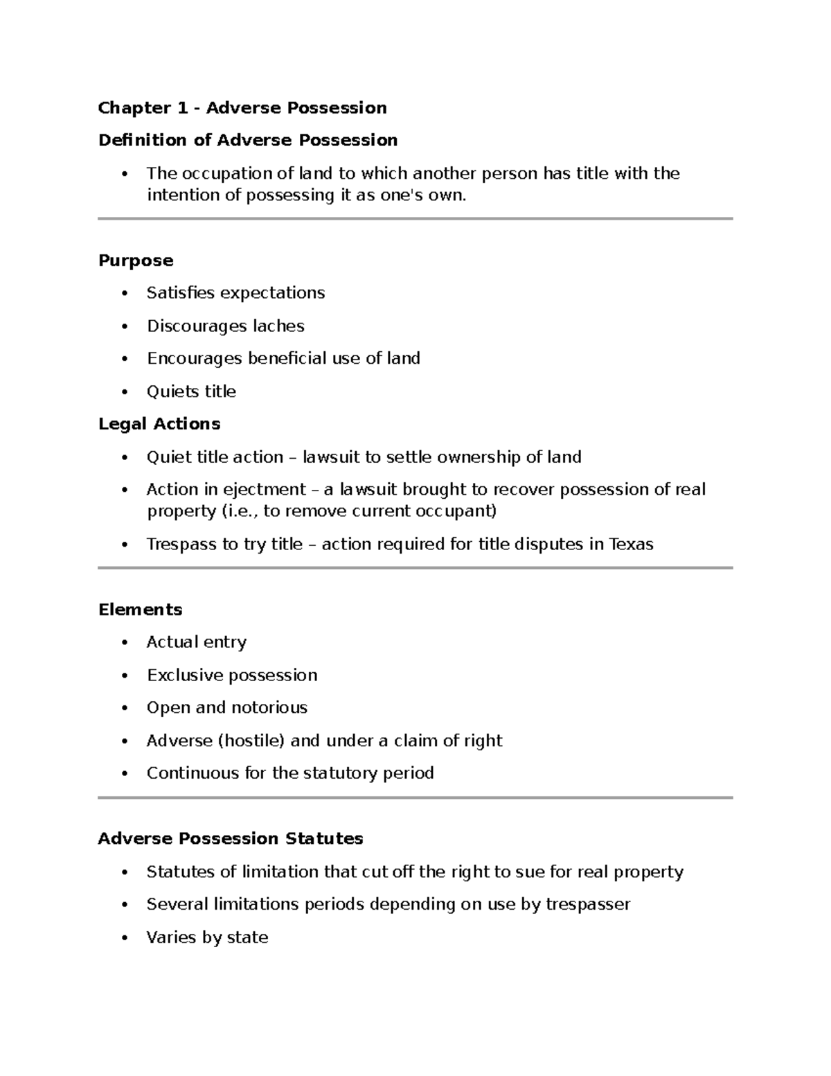 Prop II Outline: Adverse Possession, Easements, and Land Transactions ...