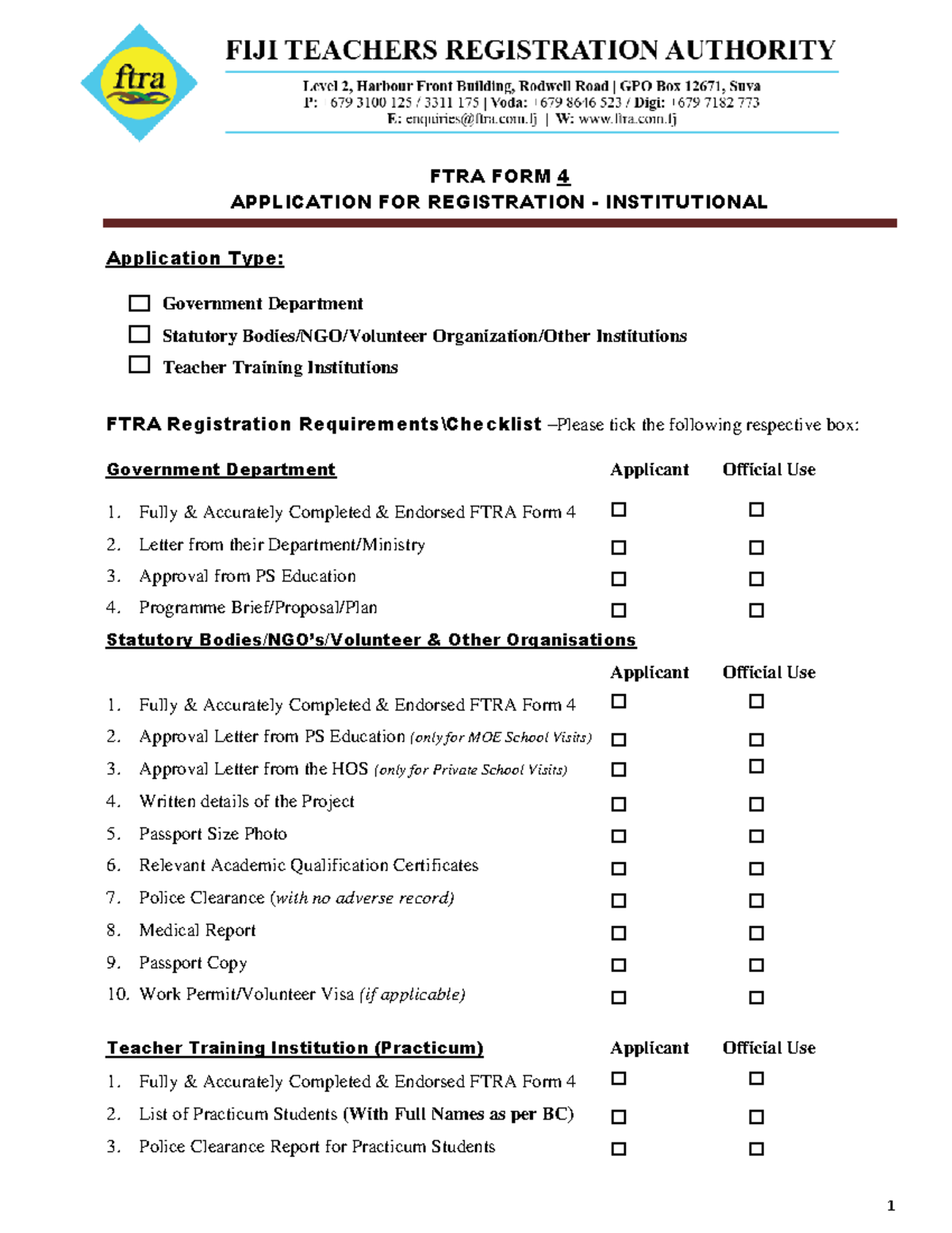 FTRA 4 Institutional Registration - 1 FTRA FORM 4 APPLICATION FOR ...